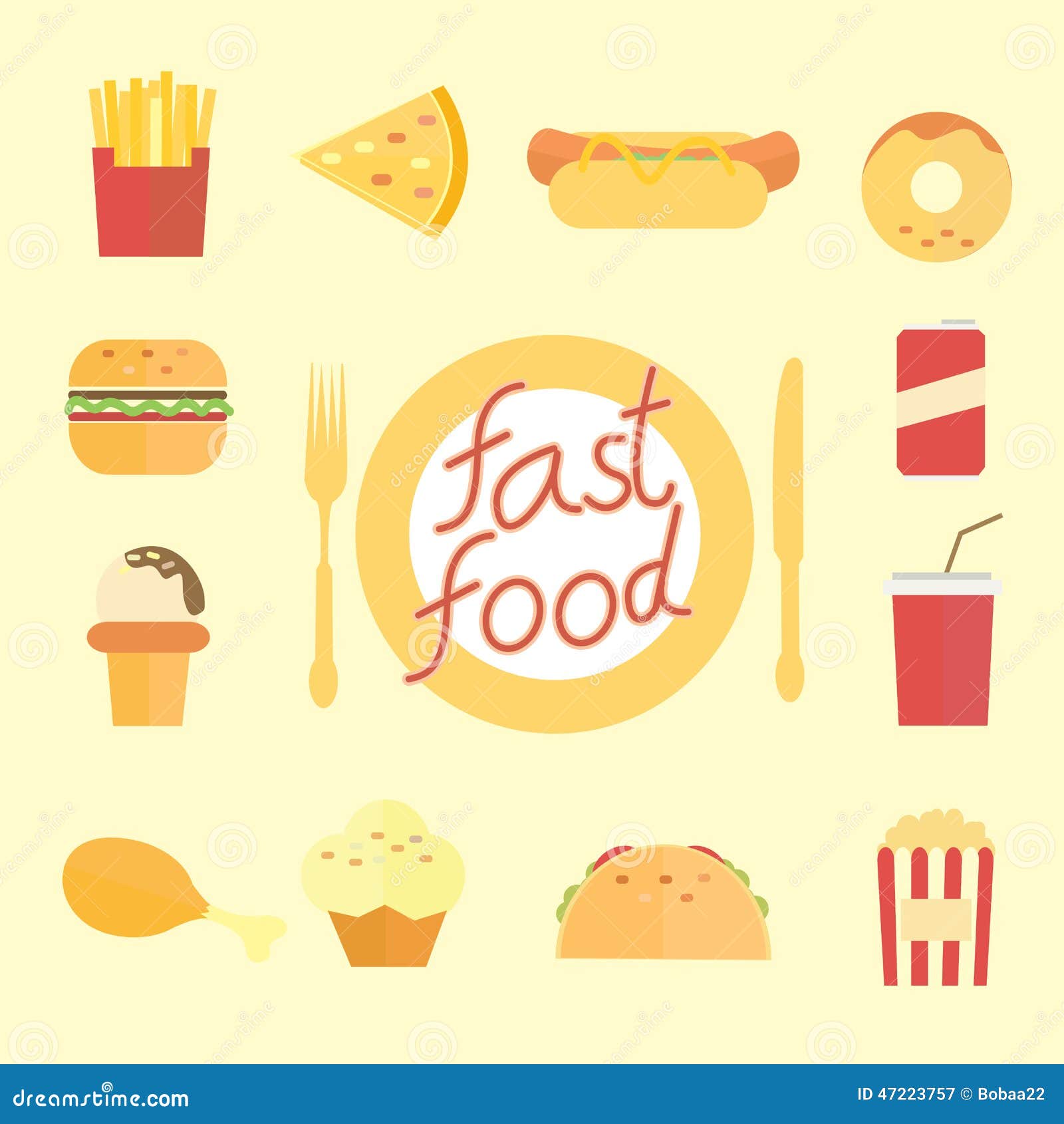 Flat Fast Food Packaging Cooking Process Icons Set Vector Illustration ...