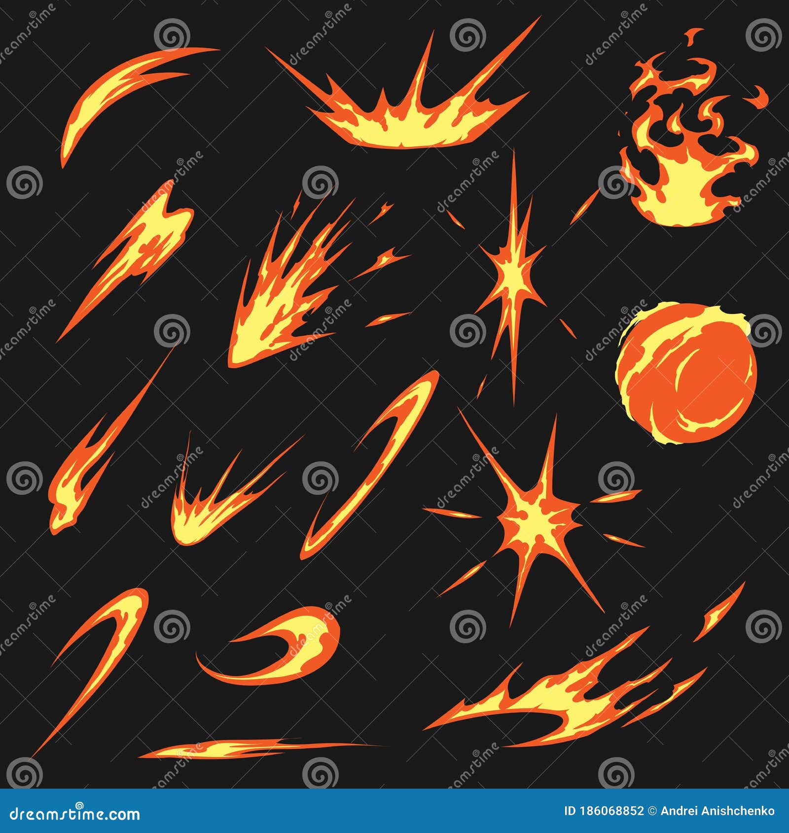 Set of Flat Fire Design Effects Stock Vector - Illustration of burst ...