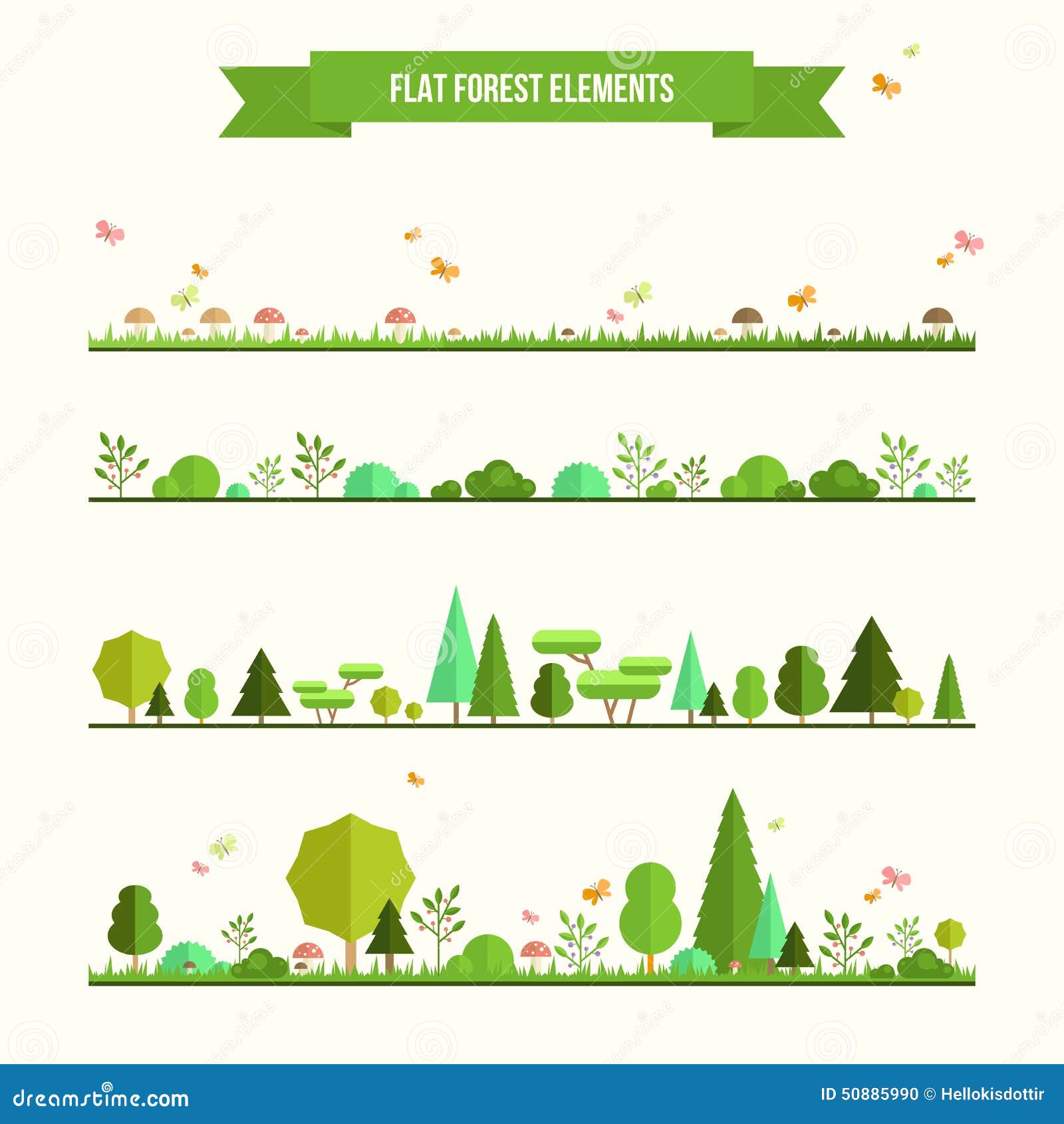 Set of Flat Forest Elements Stock Vector - Illustration of flat ...
