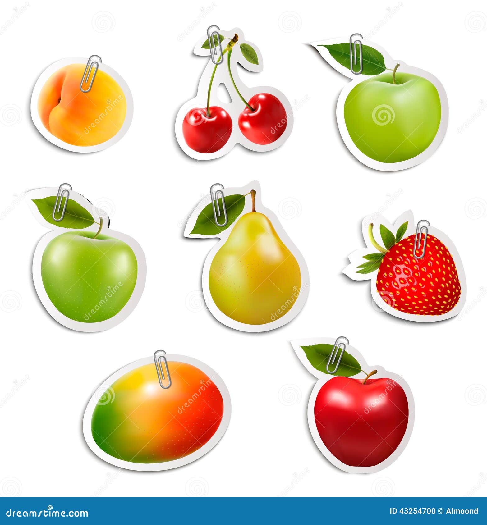 Set of Flat Fruit Stickers with Paper Clips. Stock Vector ...