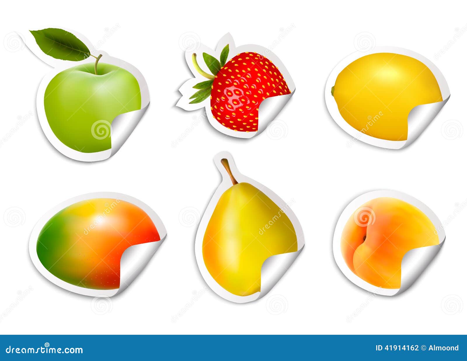 Set of Flat Fruit Stickers. Stock Illustration - Illustration of leaf ...
