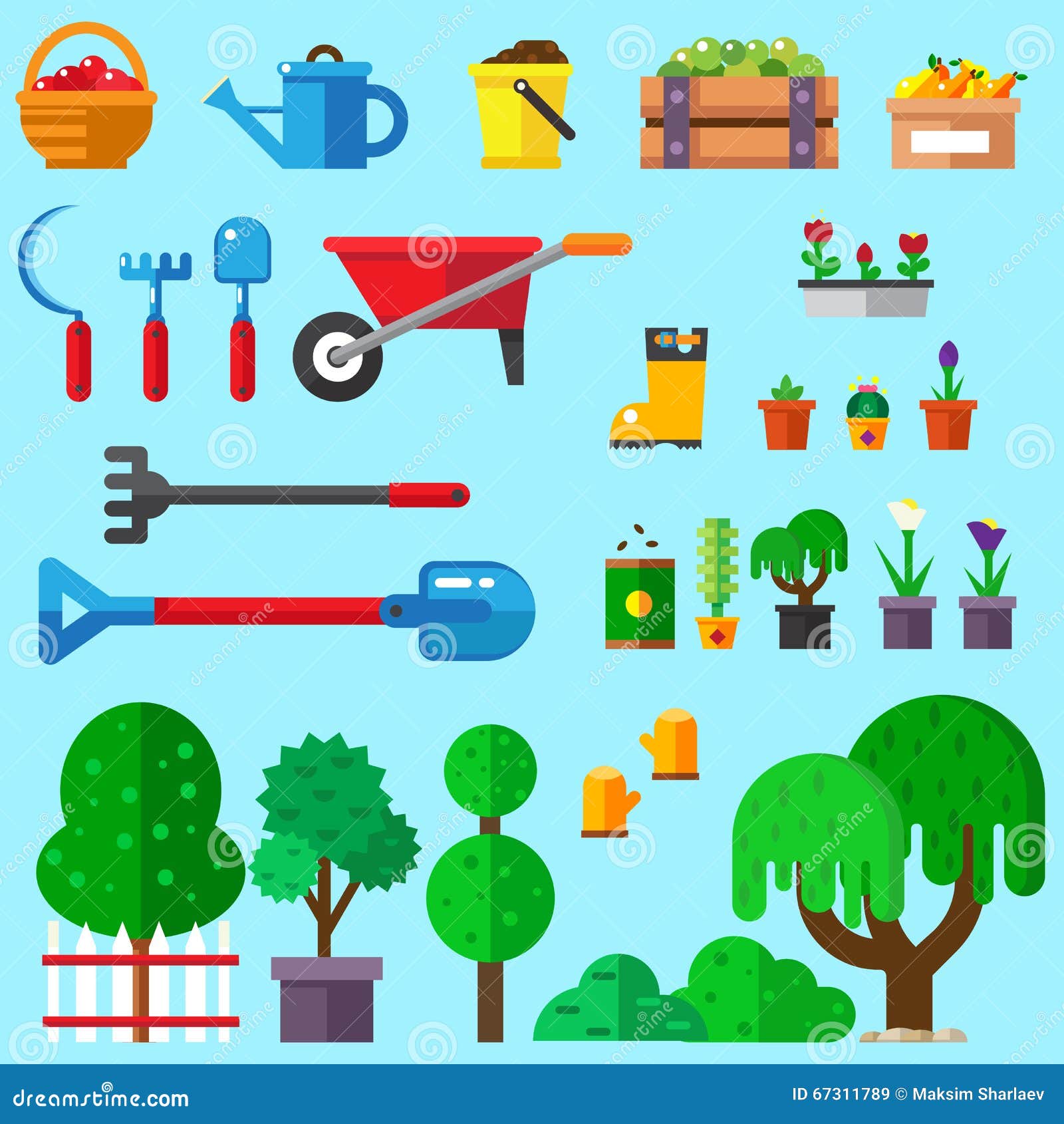 Set of Flat Gardening Icons Stock Vector - Illustration of field ...
