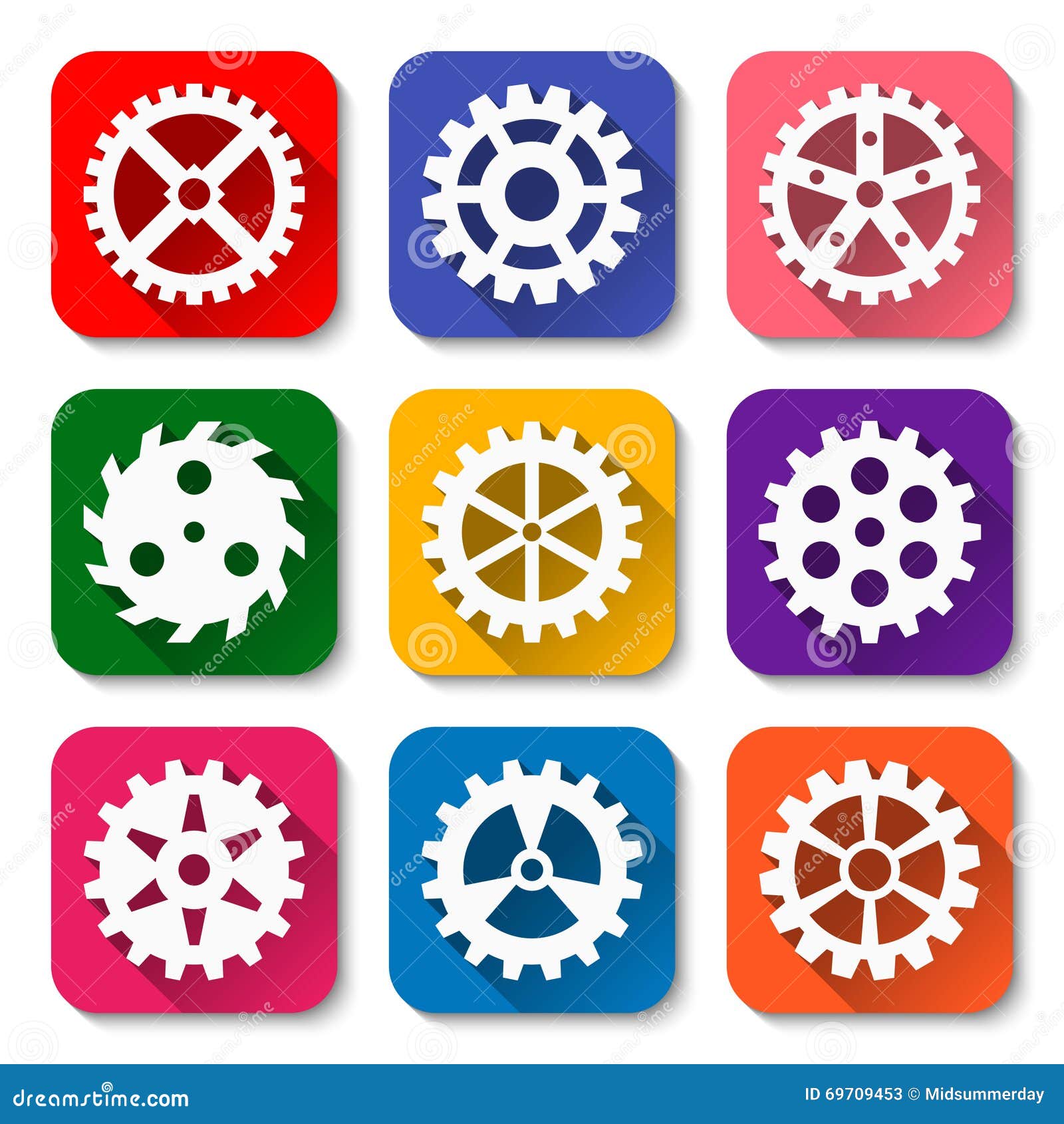 Set of Flat Gear Icons with Long Shadows. Engineering Icon Set ...