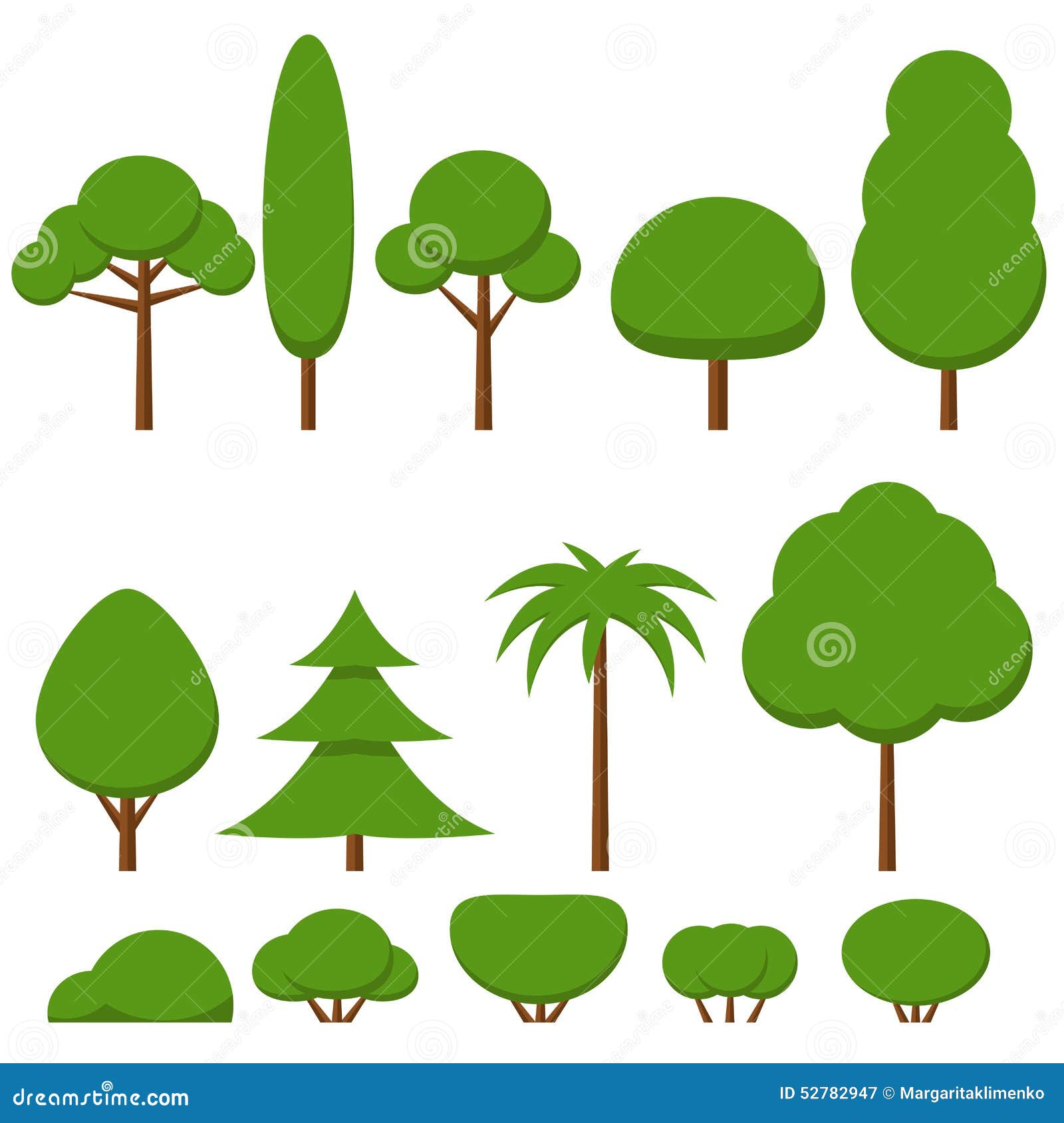 Set of Flat Green Tree and Bushes Stock Vector - Illustration of ...