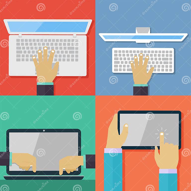 Set of Flat Hand Icons Holding Various Hi-tech Computer Stock Vector ...