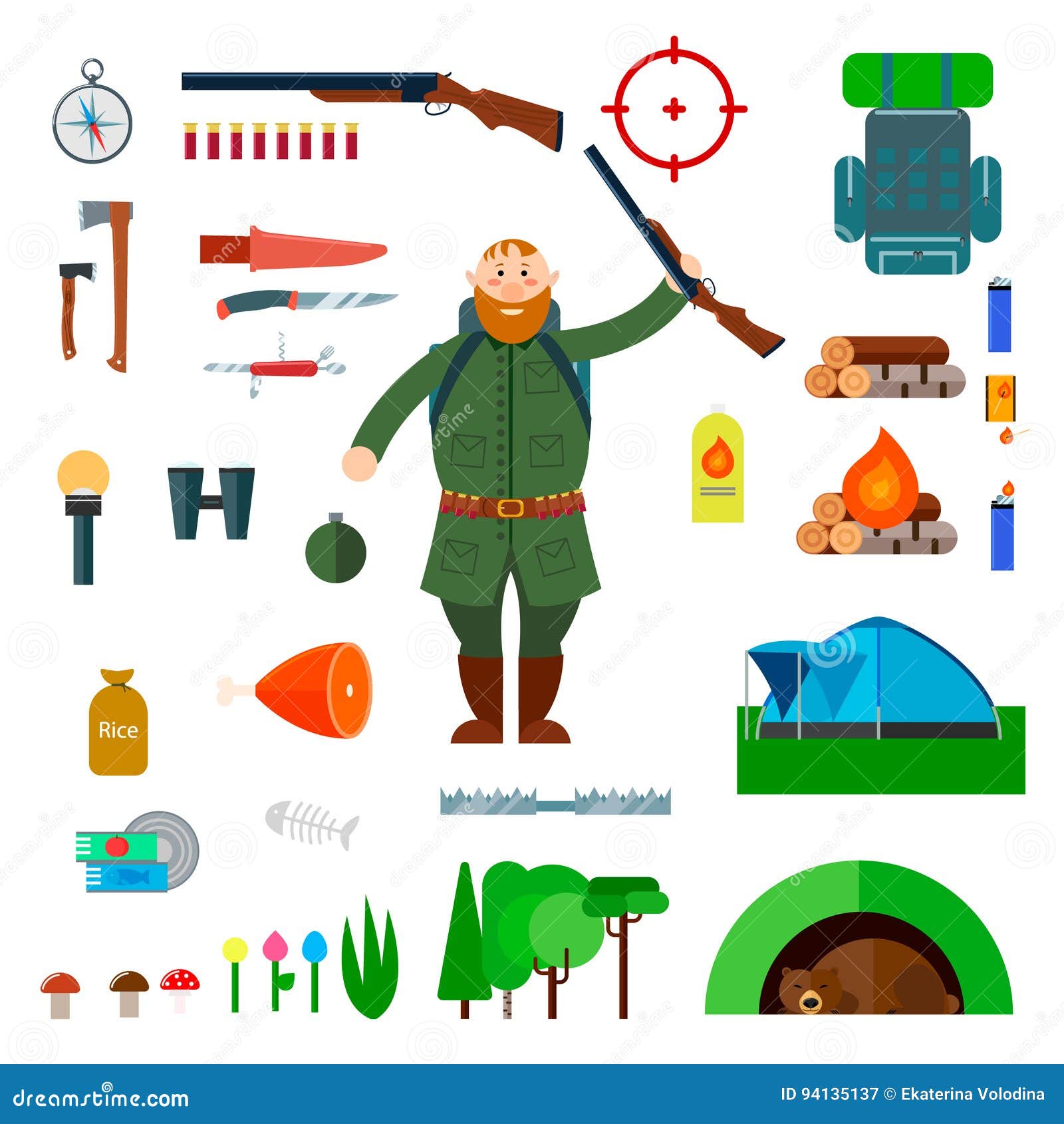 Set of flat hunting icons. stock vector. Illustration of icons - 94135137