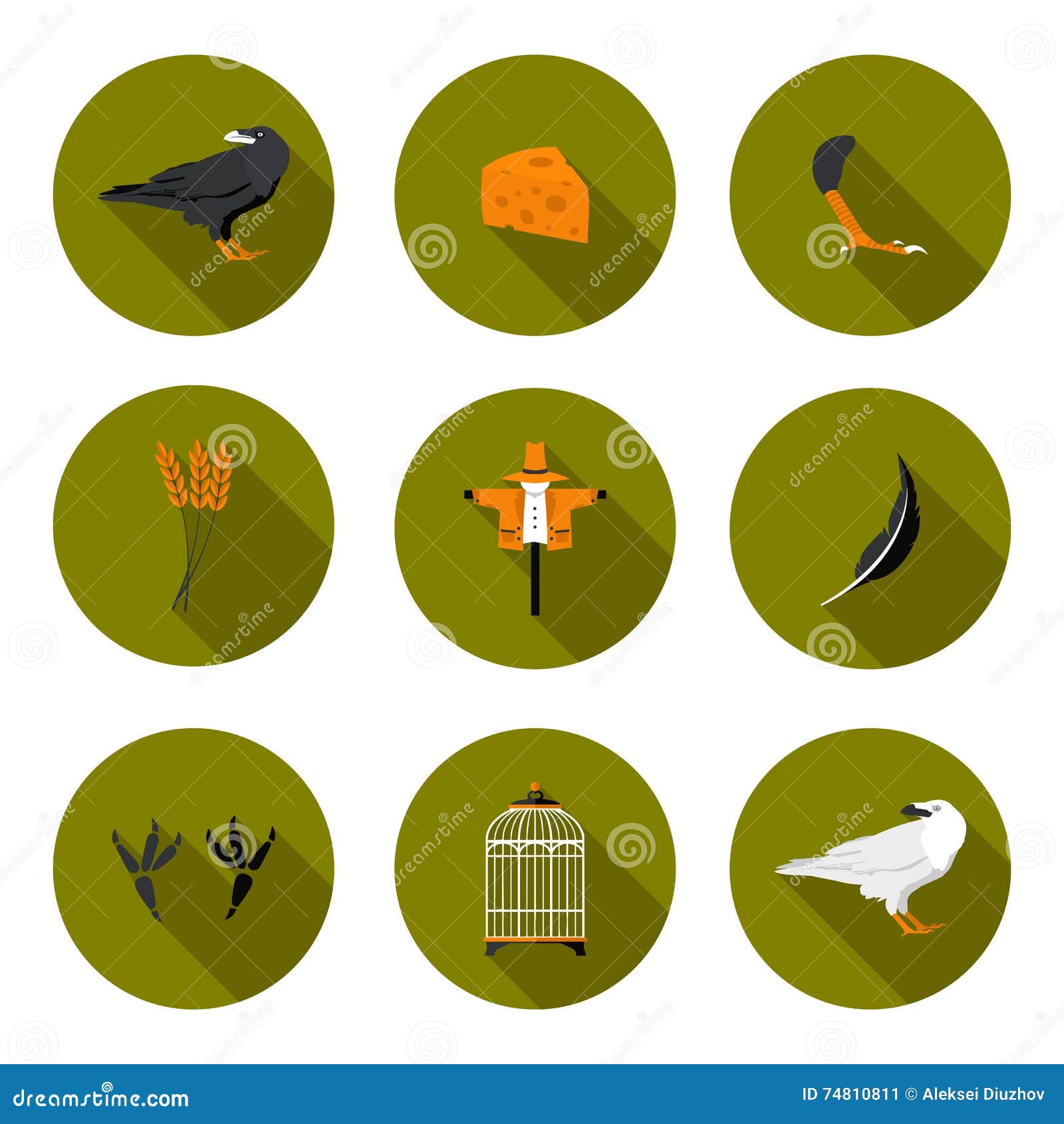 Set of flat icons crow stock vector. Illustration of nature - 74810811