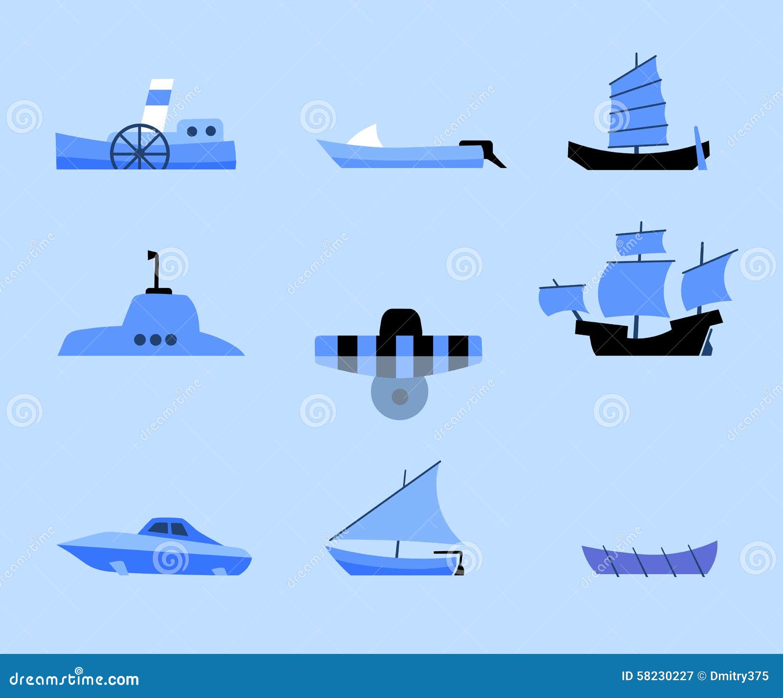 Set of Flat Icons of Different Ships Stock Vector - Illustration of ...