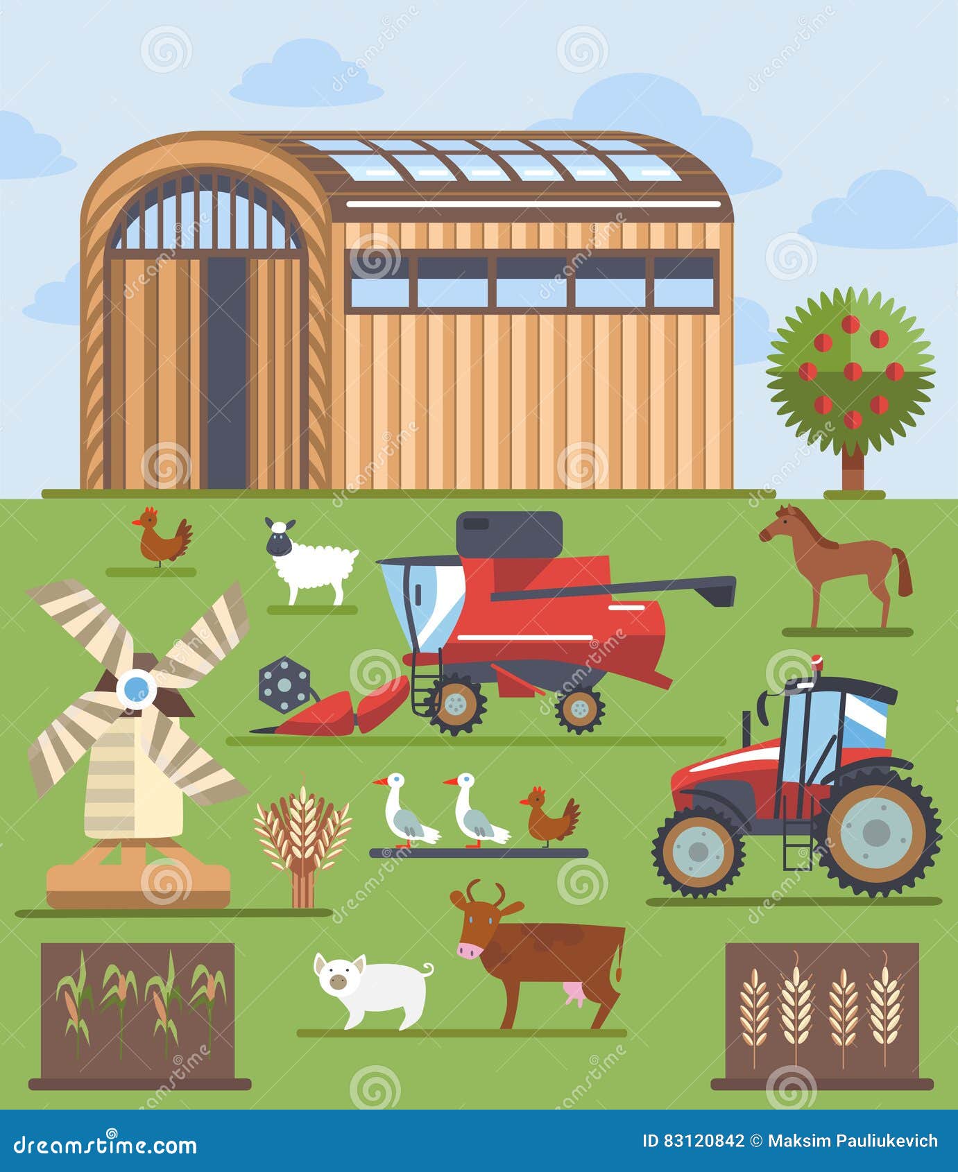 Set Flat Icons on Farming and Agriculture Theme Stock Vector ...