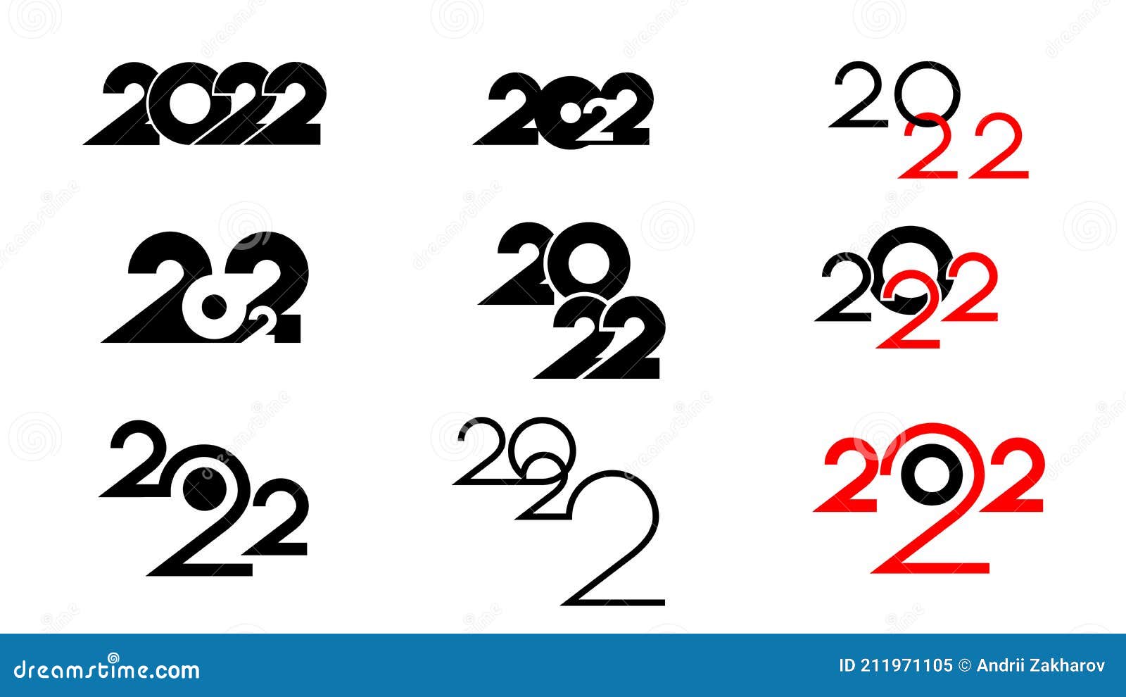 Set of Flat Icons Happy New Year 2022, Different Compositions of ...