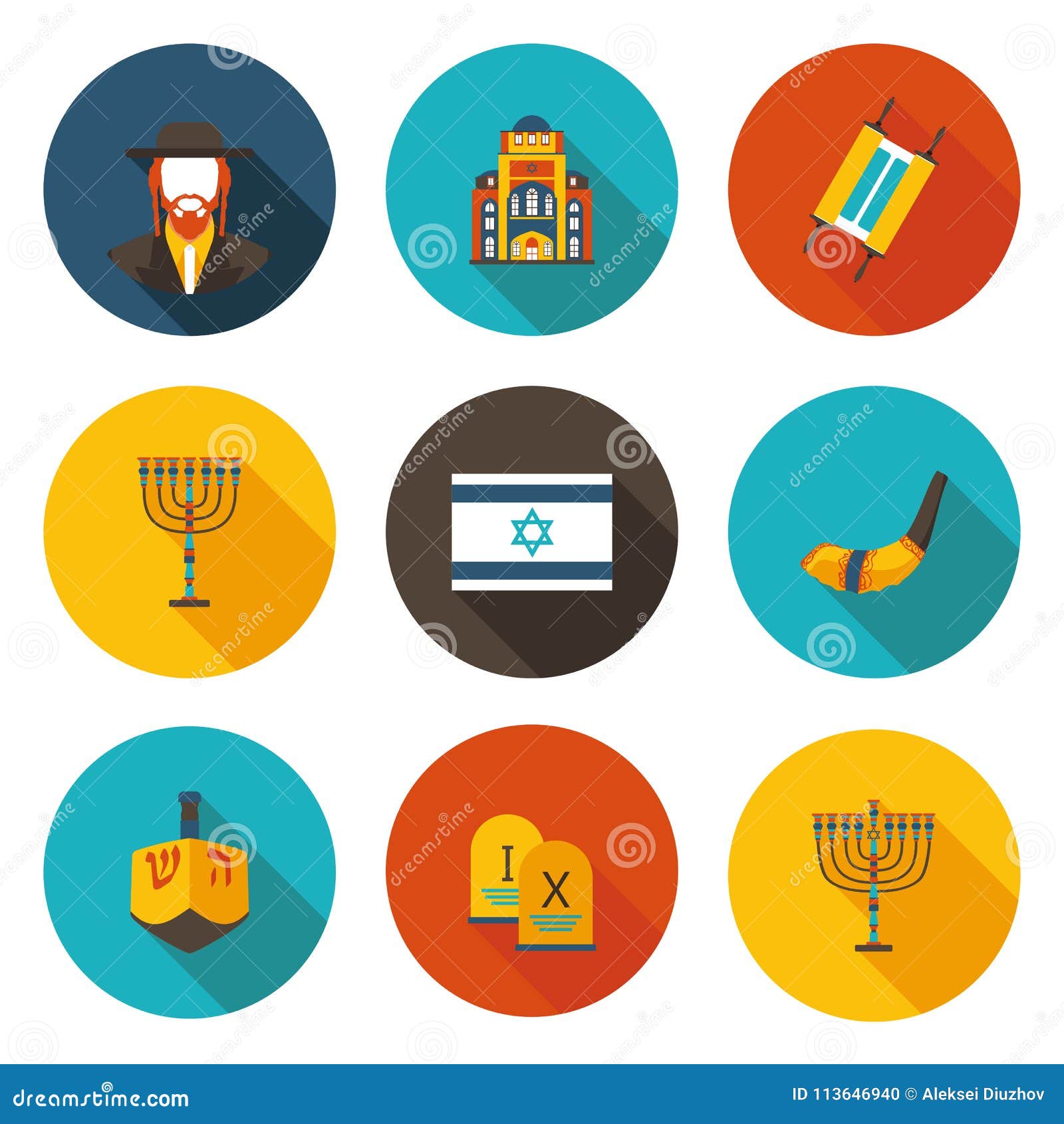 Set of flat icons Judaism stock vector. Illustration of candle - 113646940