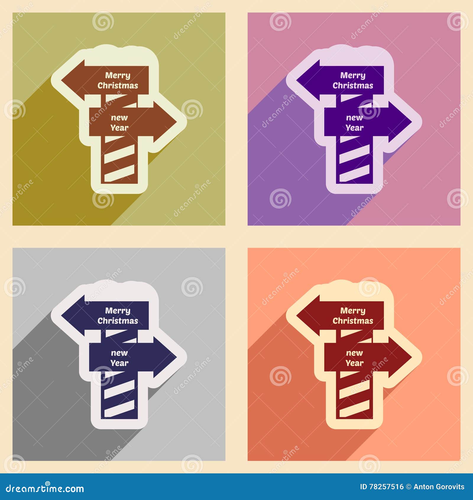 Set Flat Icons with Long Shadow Pointer Christmas New Year Stock Vector ...