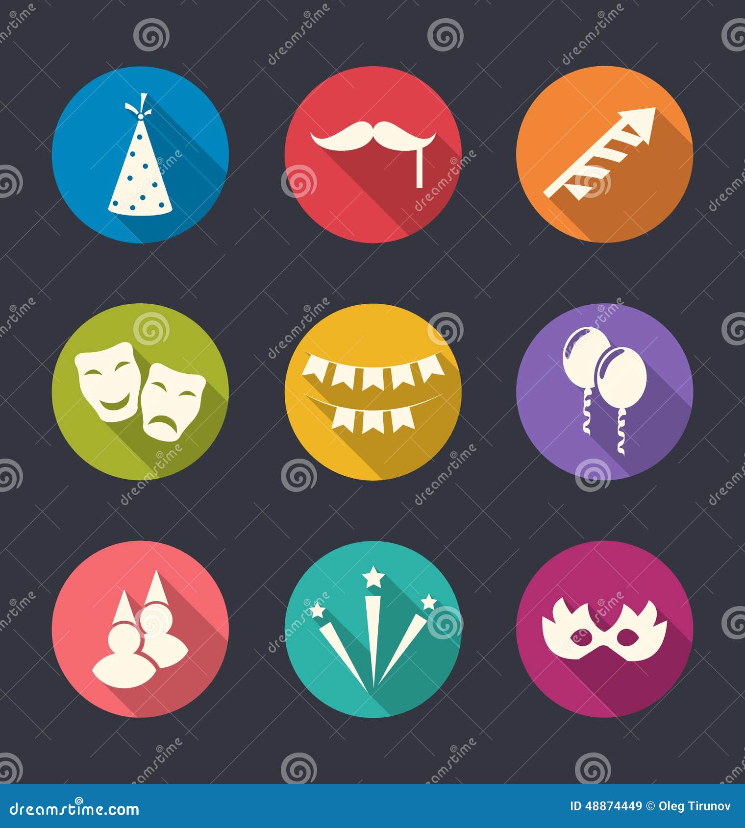 Set Flat Icons of Party Objects with Long Shadows Stock Vector ...