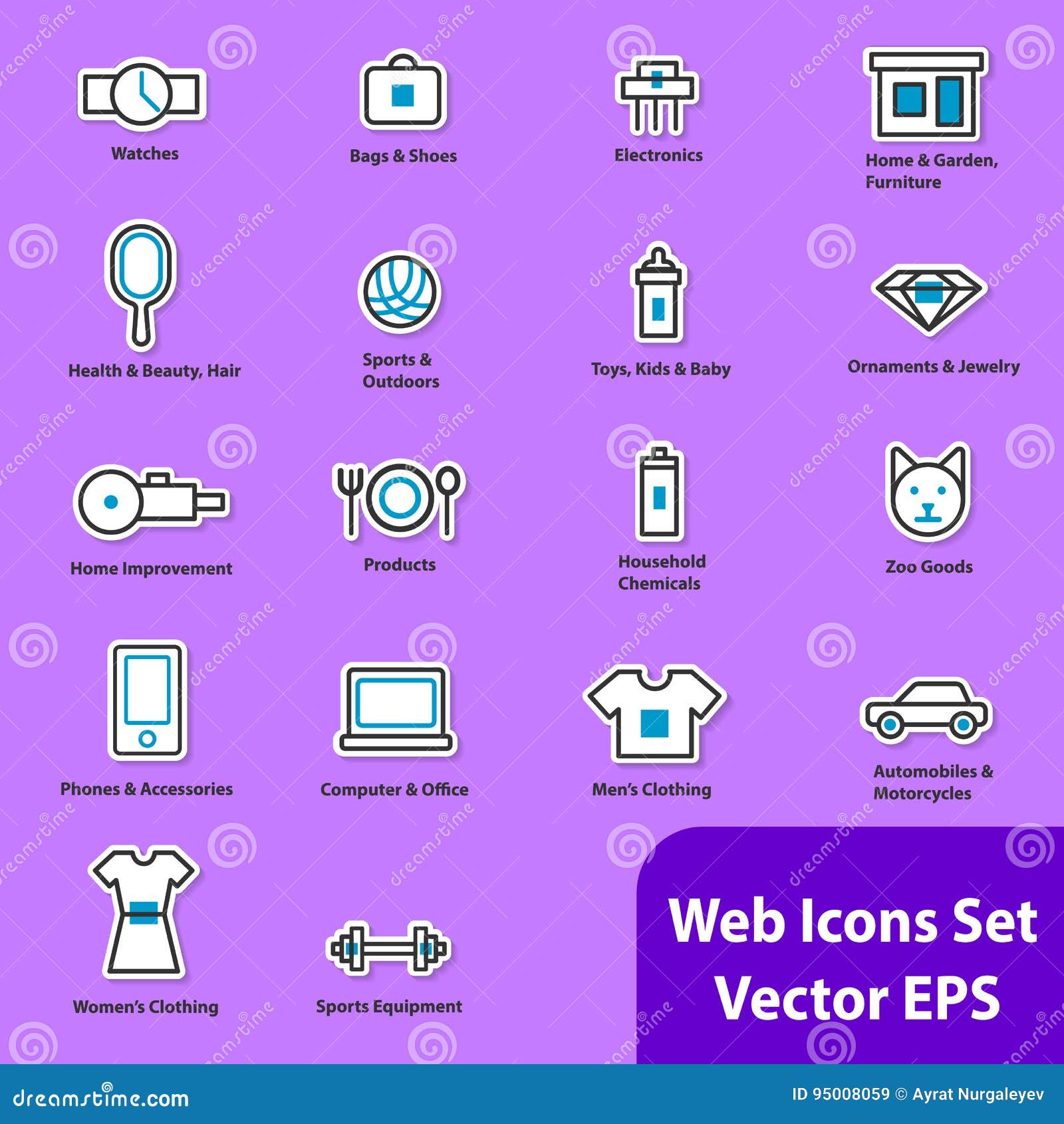 The Set of Flat Icons for Web Sites. Stock Vector - Illustration of ...