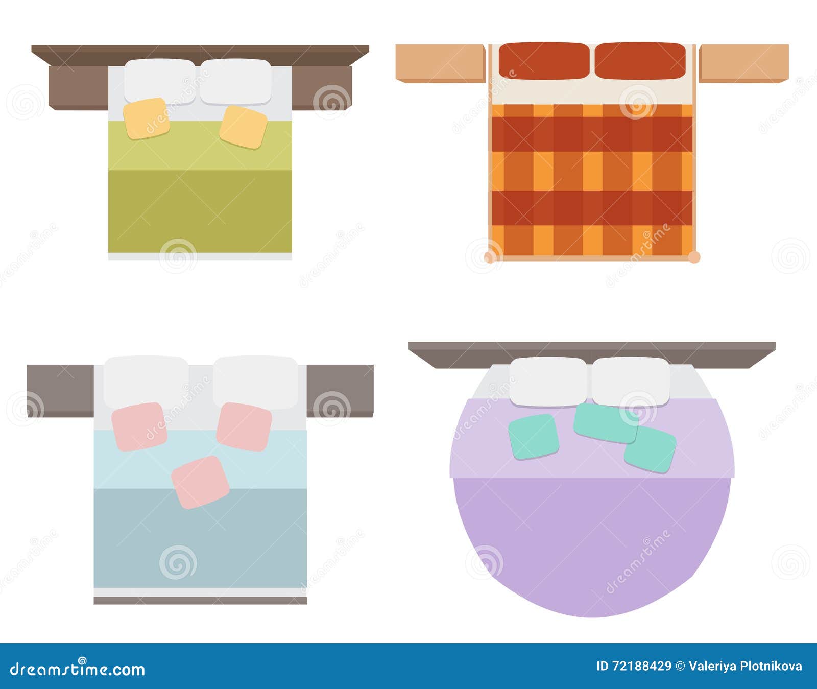 Set of Flat Illustrations Beds with a View from the Top. Stock Vector ...