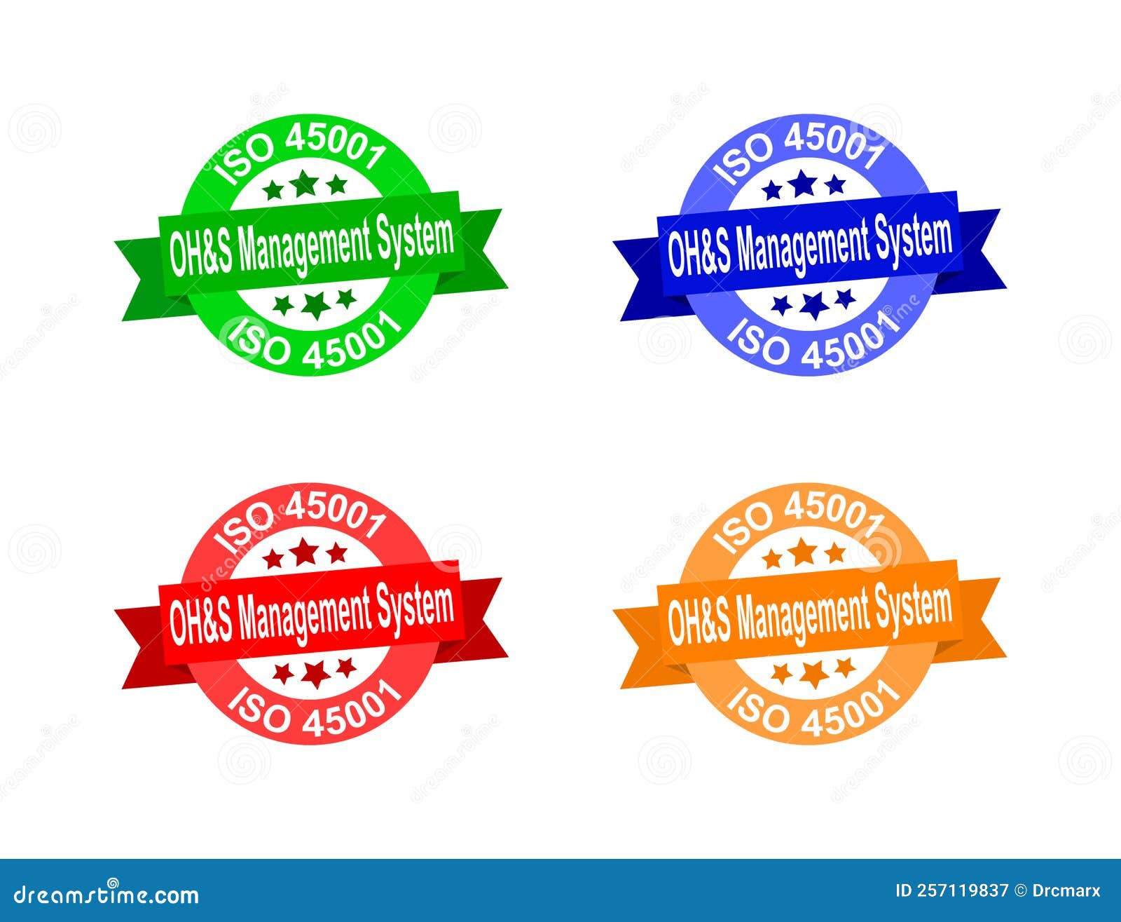 A Set of 4 Illustrations of Different Coloured Seals for ISO 45001 ...