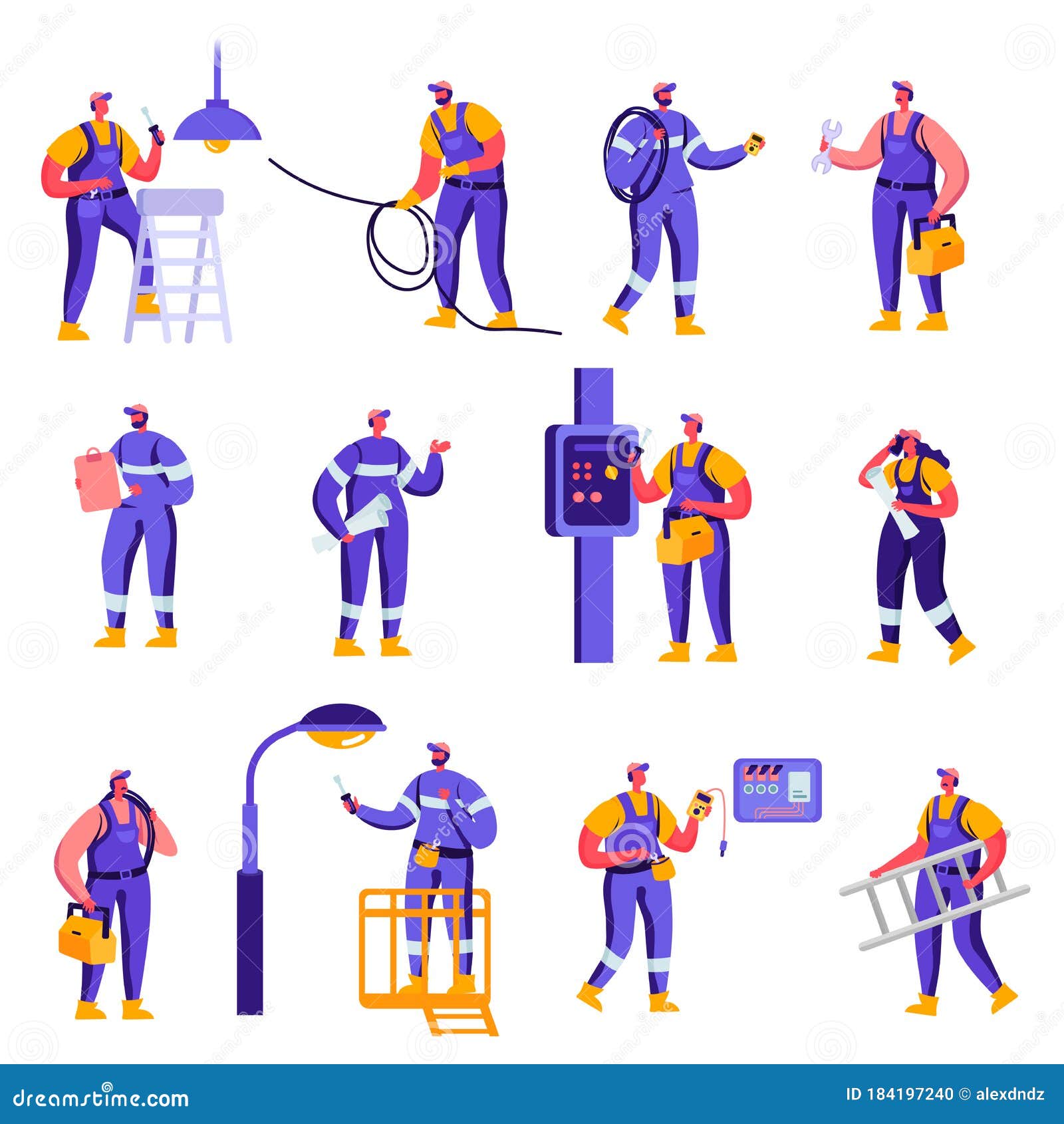 Set Of Flat Industry And Smart Home Maintenance Service Workers ...