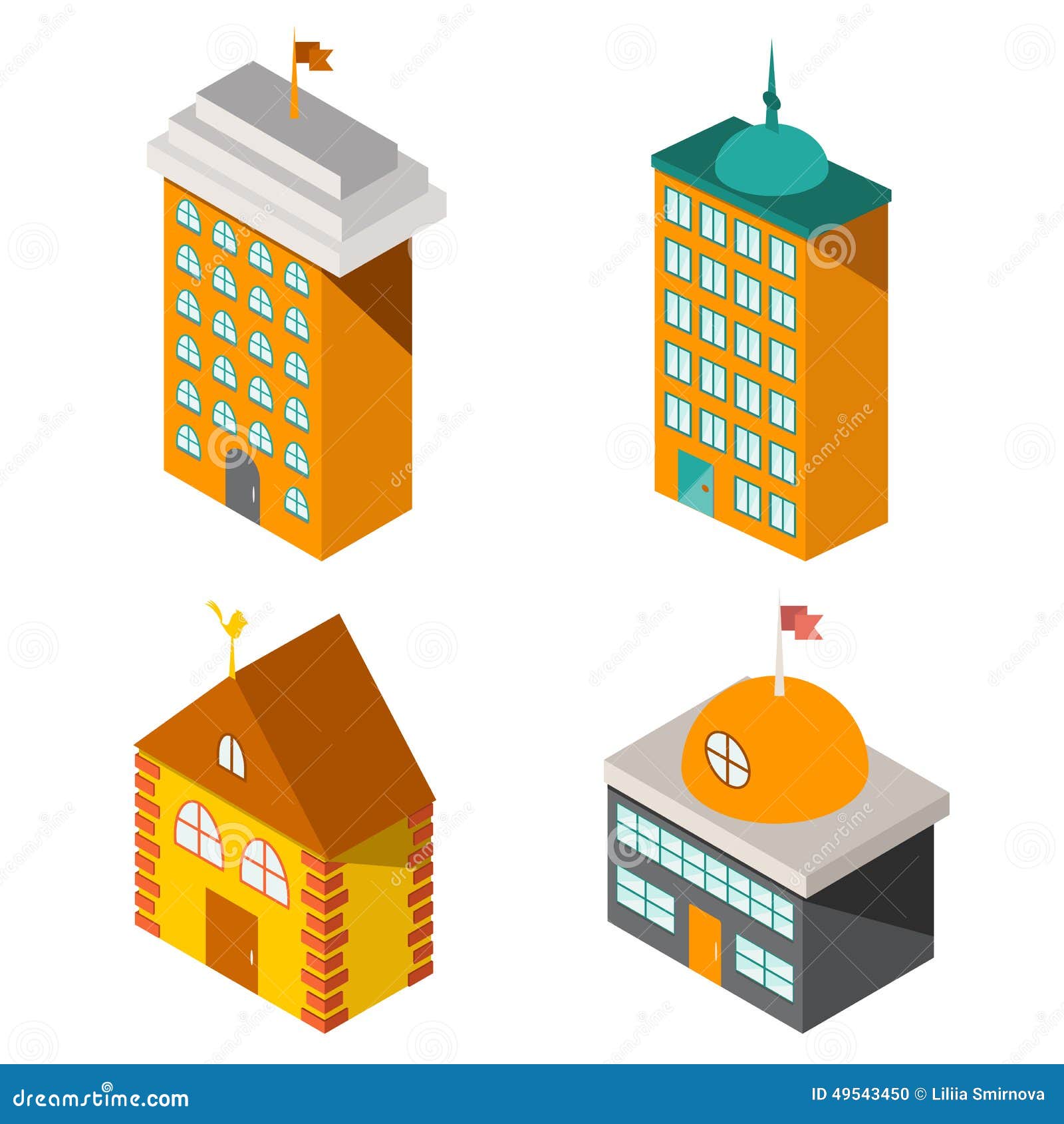 Set of Flat Isometric Buildings Stock Vector - Illustration of ...
