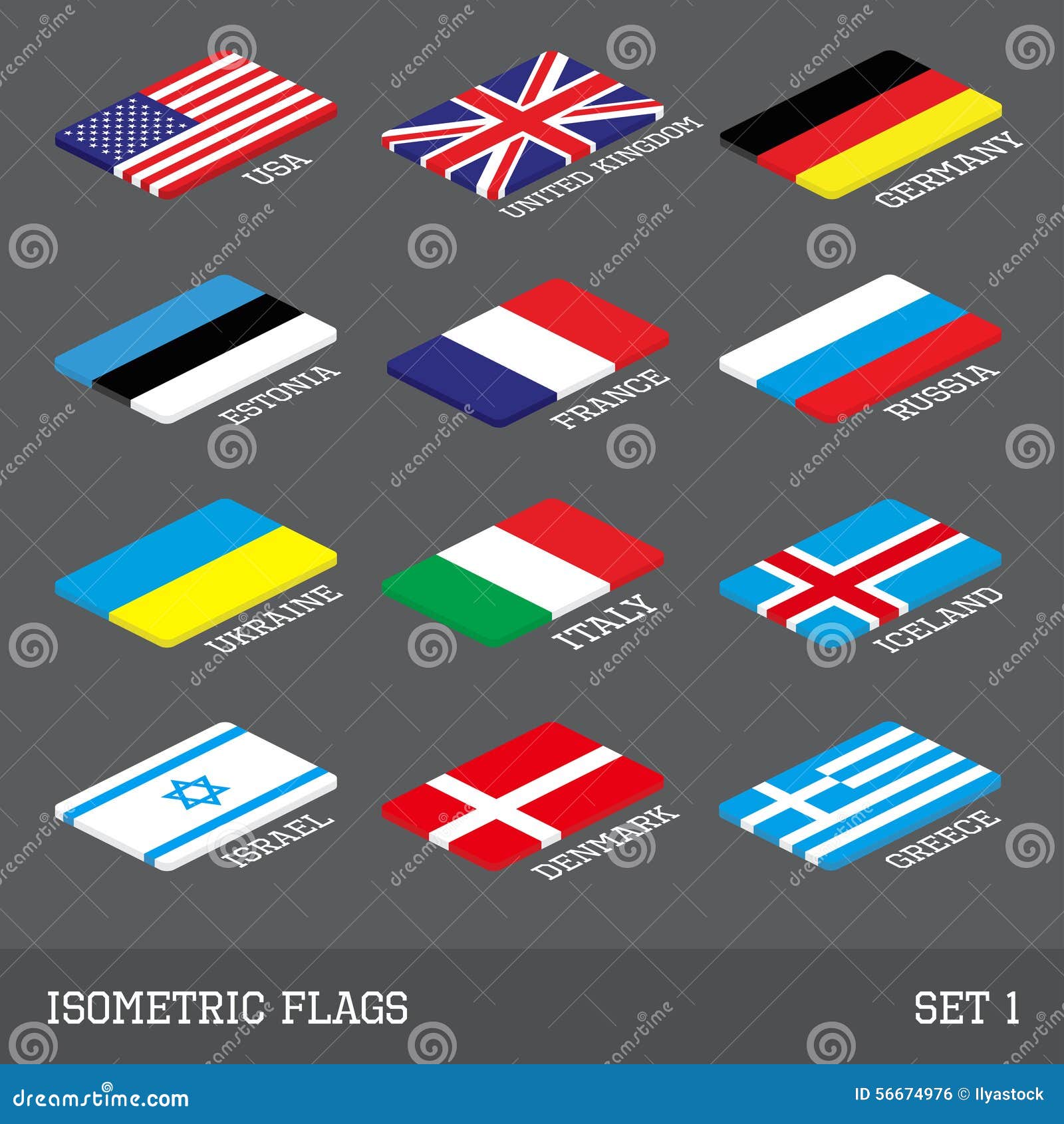 Set of 12 Flat Isometric Vector Flags Stock Vector - Illustration of ...