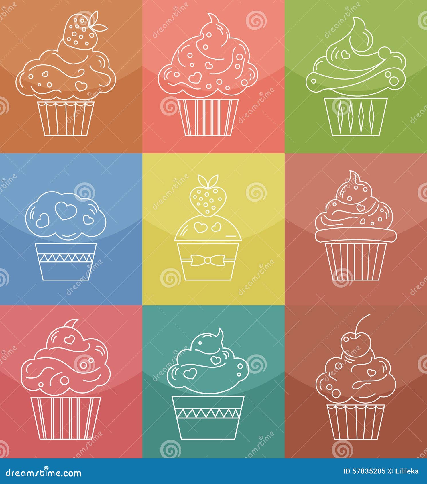 Set Flat Line Design Vector Icons Stock Vector - Illustration of eating ...