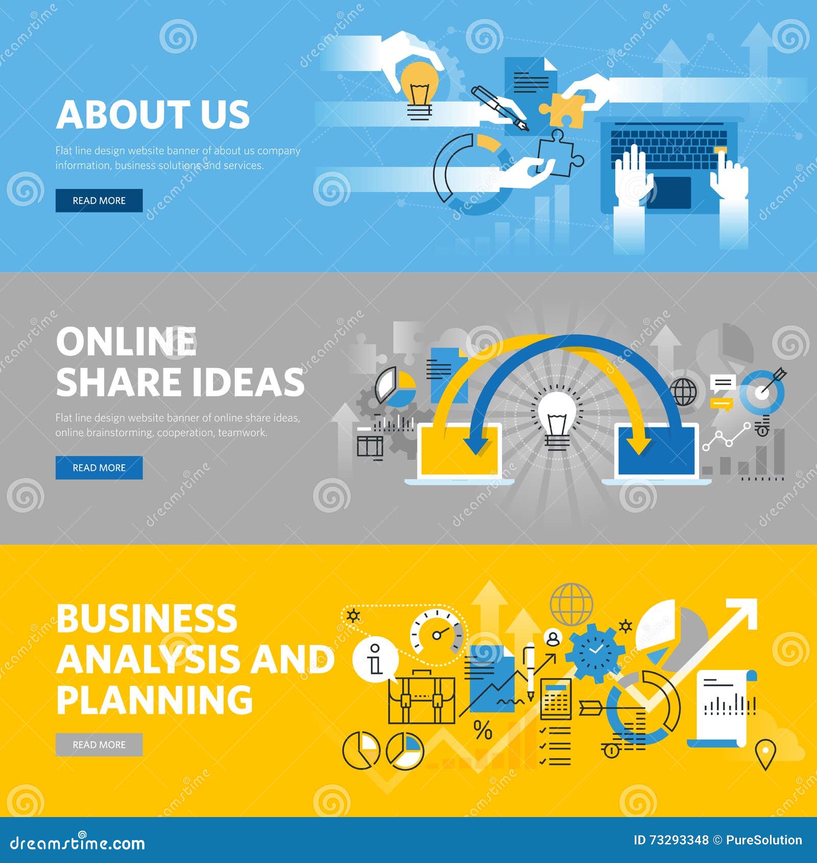 Set of Flat Line Design Web Banners for Company Information, Business ...