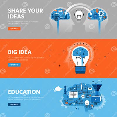 Set of Flat Line Design Web Banners for Education, Learning Process ...