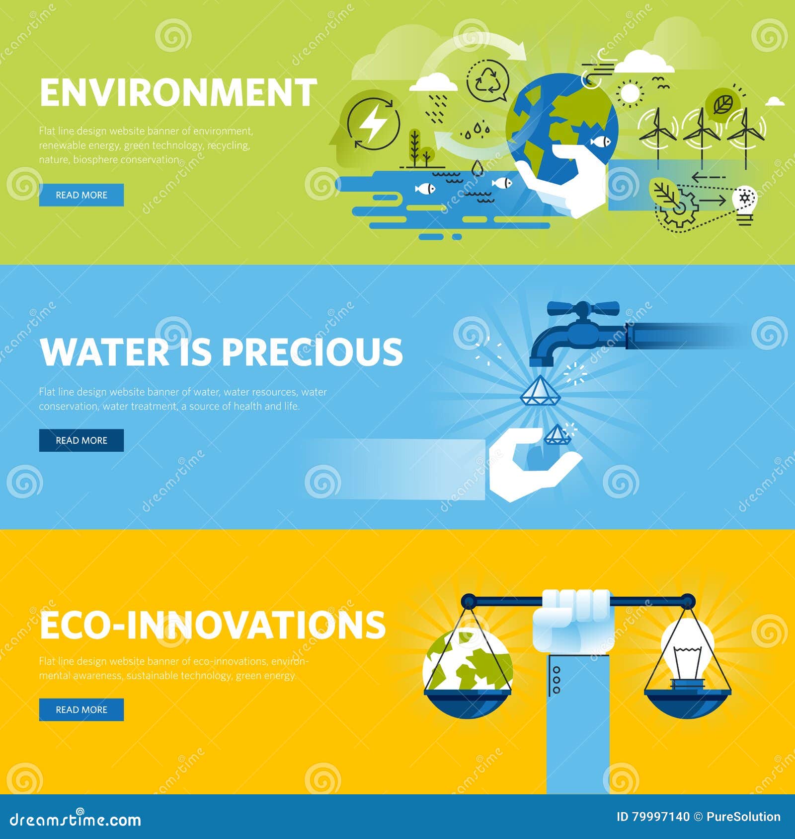 Set of Flat Line Design Web Banners for Environment Stock Vector ...