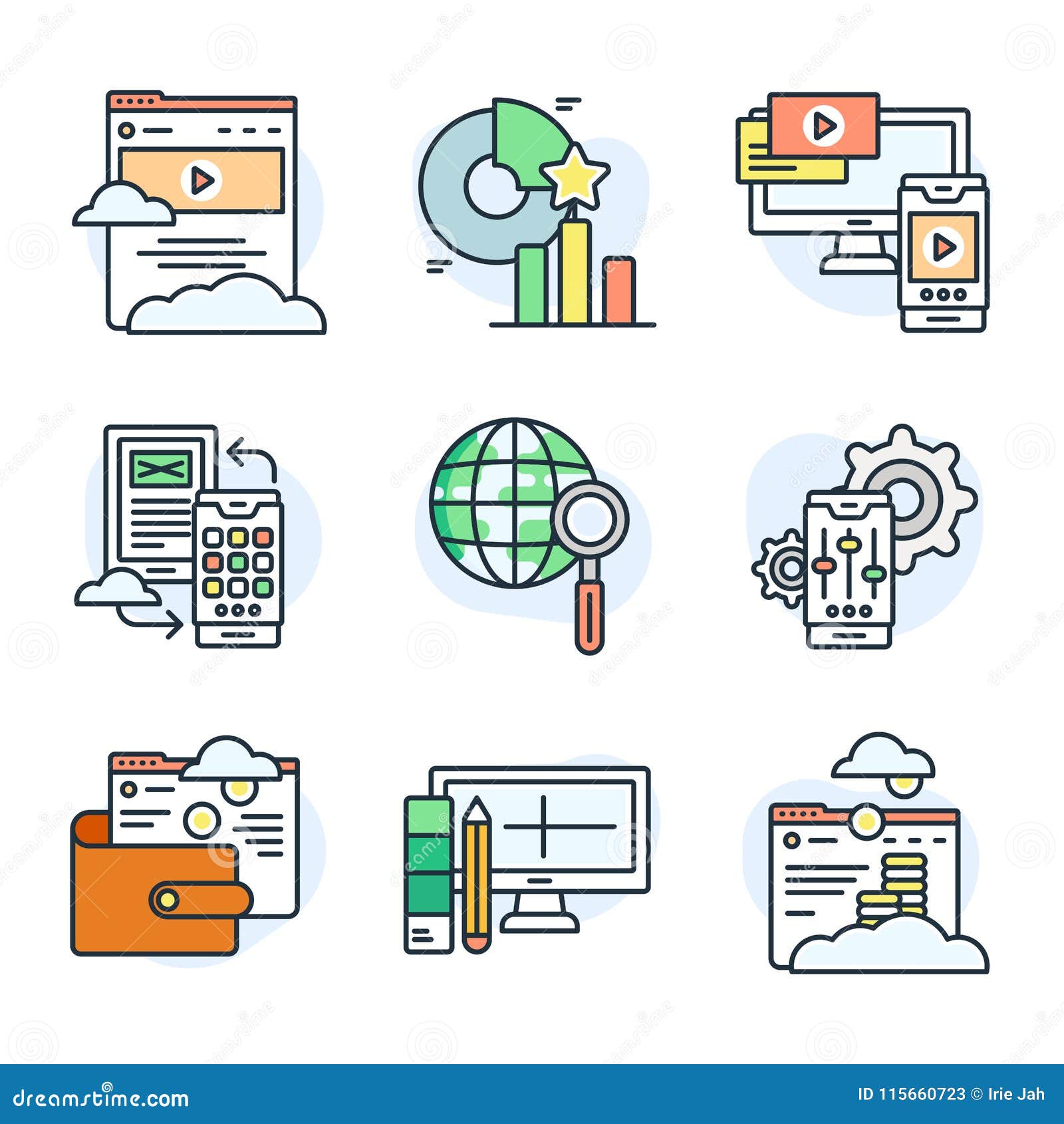 Set of Flat Line Icons about Digital Data and Networks. Stock ...