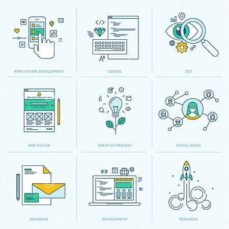 Set of Flat Line Icons for Web Development Stock Vector - Illustration ...