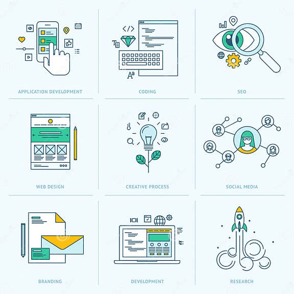 Set of Flat Line Icons for Web Development Stock Vector - Illustration ...