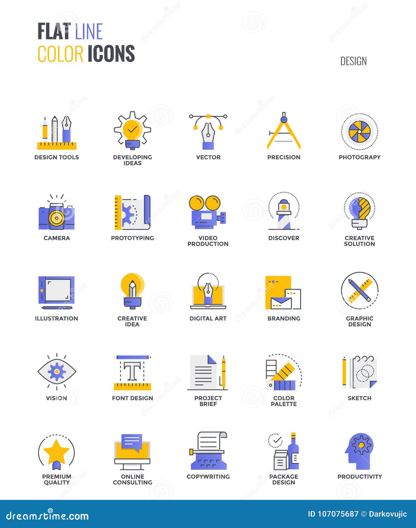 Flat Line Multicolor Icons Design-Graphic Design Stock Vector ...