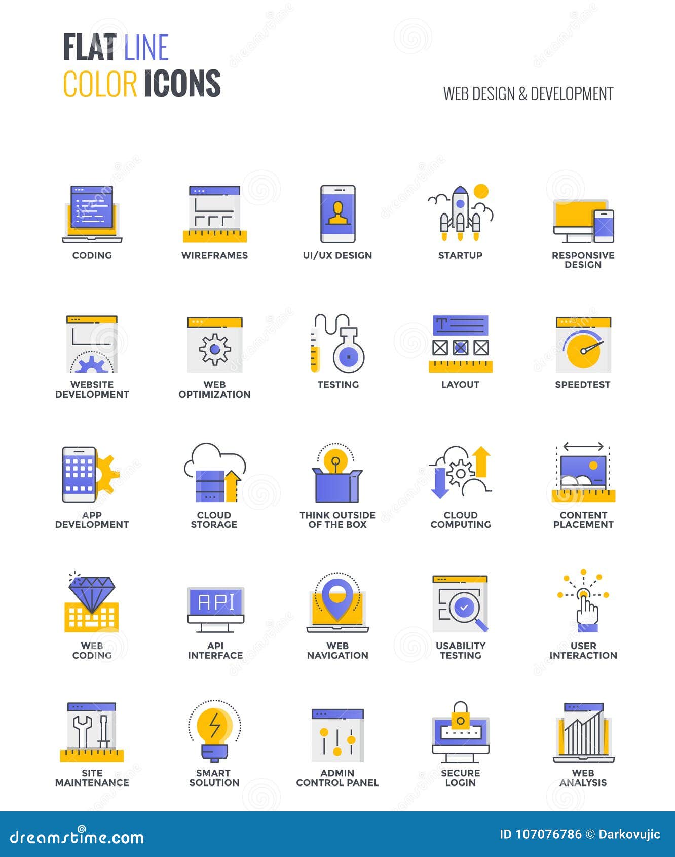 Flat Line Multicolor Icons Design-Web Design and Development Stock ...