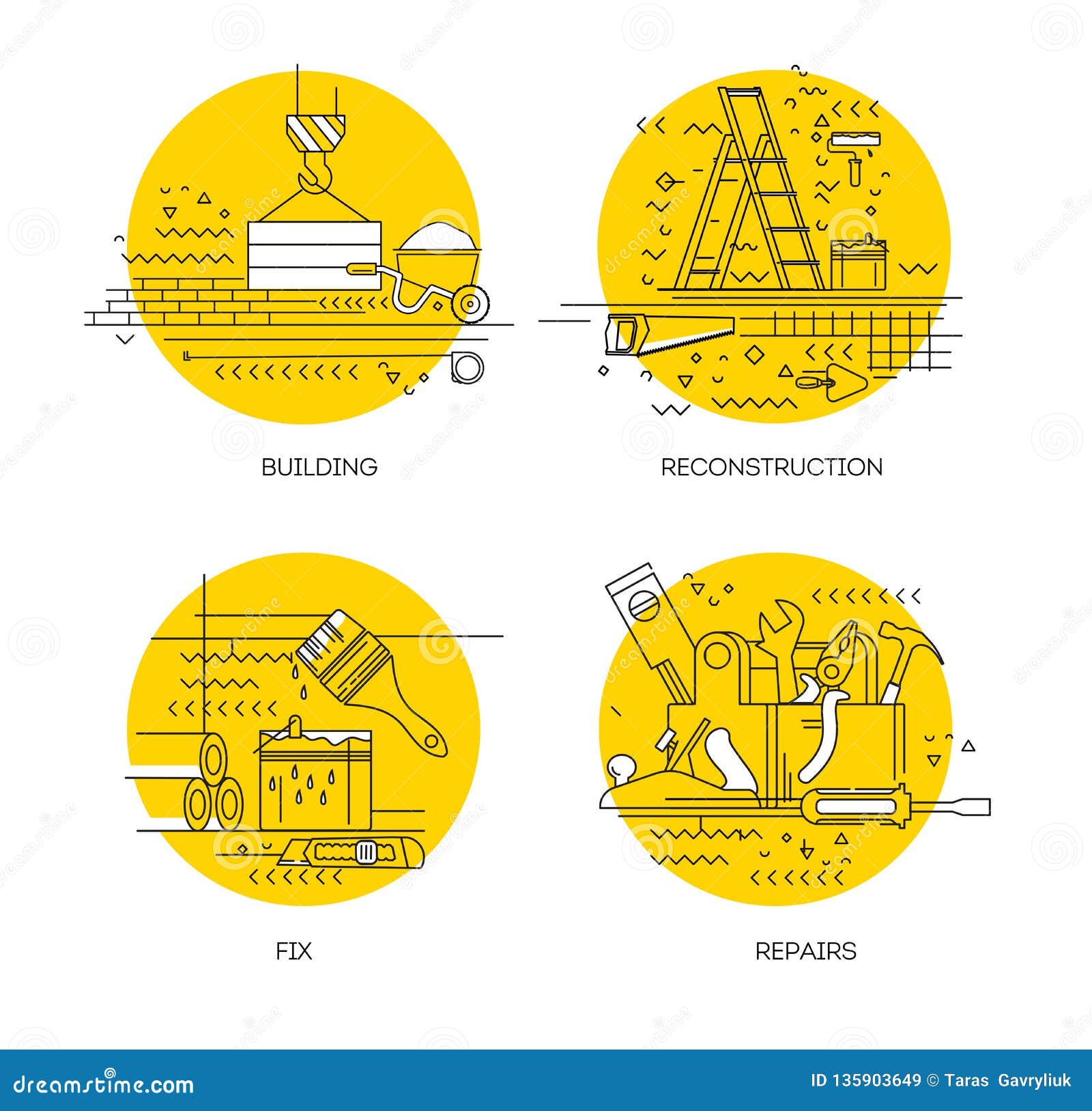 Set of Flat Linear Design Icons for Construction, Reconstruction and ...