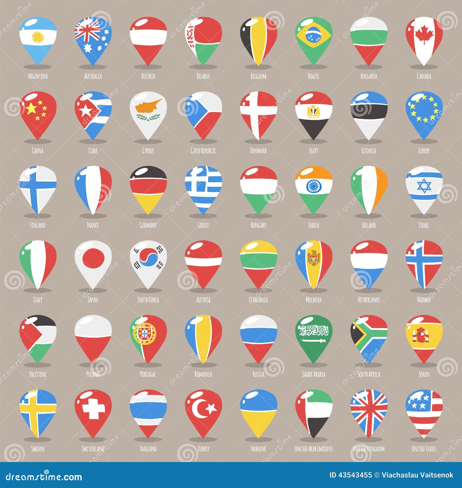 Set of Flat Map Pointers with World States Flags Stock Vector ...