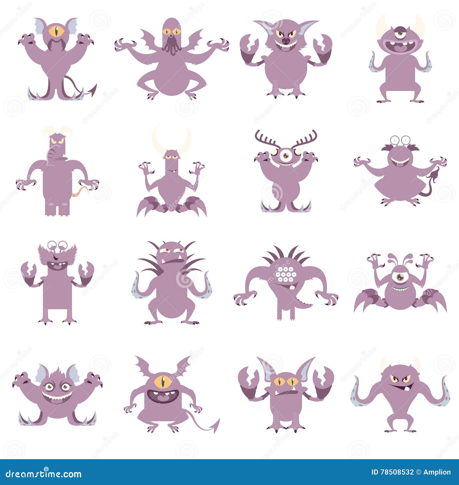 Set of flat monster icons stock vector. Illustration of flat - 78508532