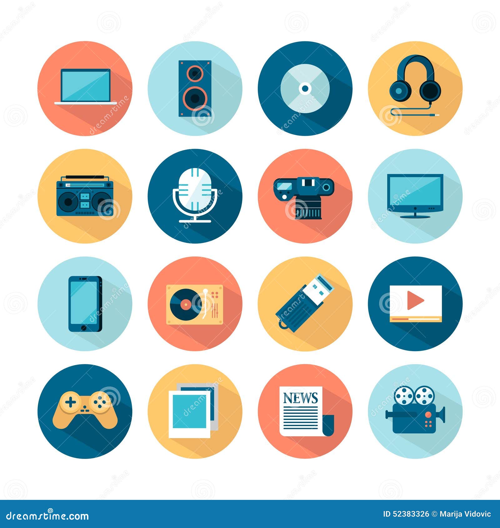 Set of Flat Multimedia Icons Stock Vector - Illustration of laptop ...