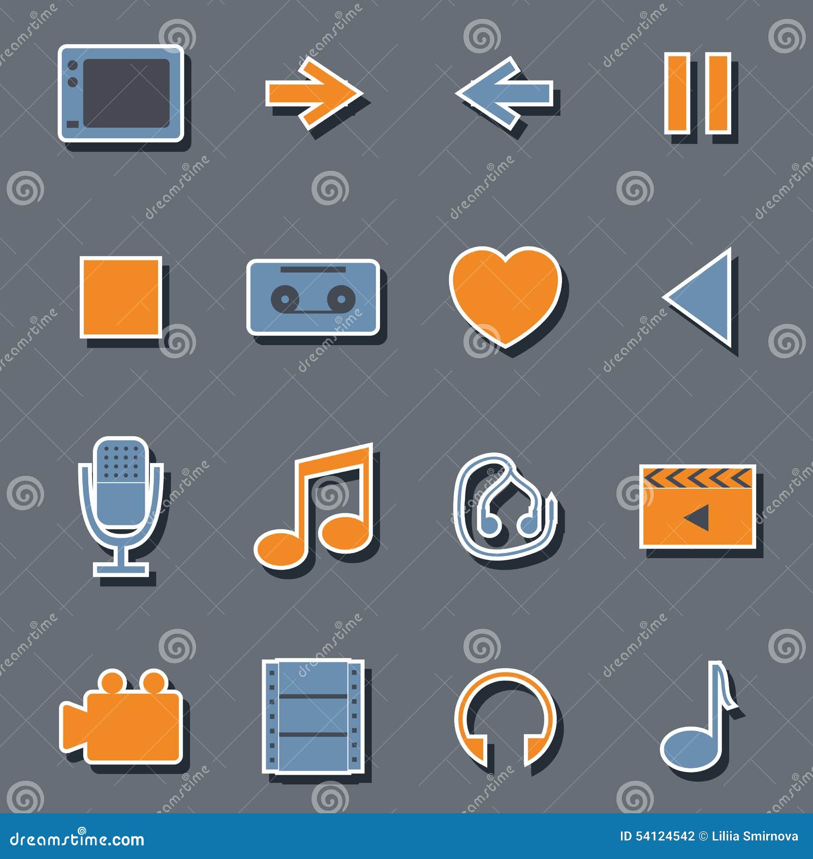 Set of Flat Multimedia Stickers Stock Vector - Illustration of play ...
