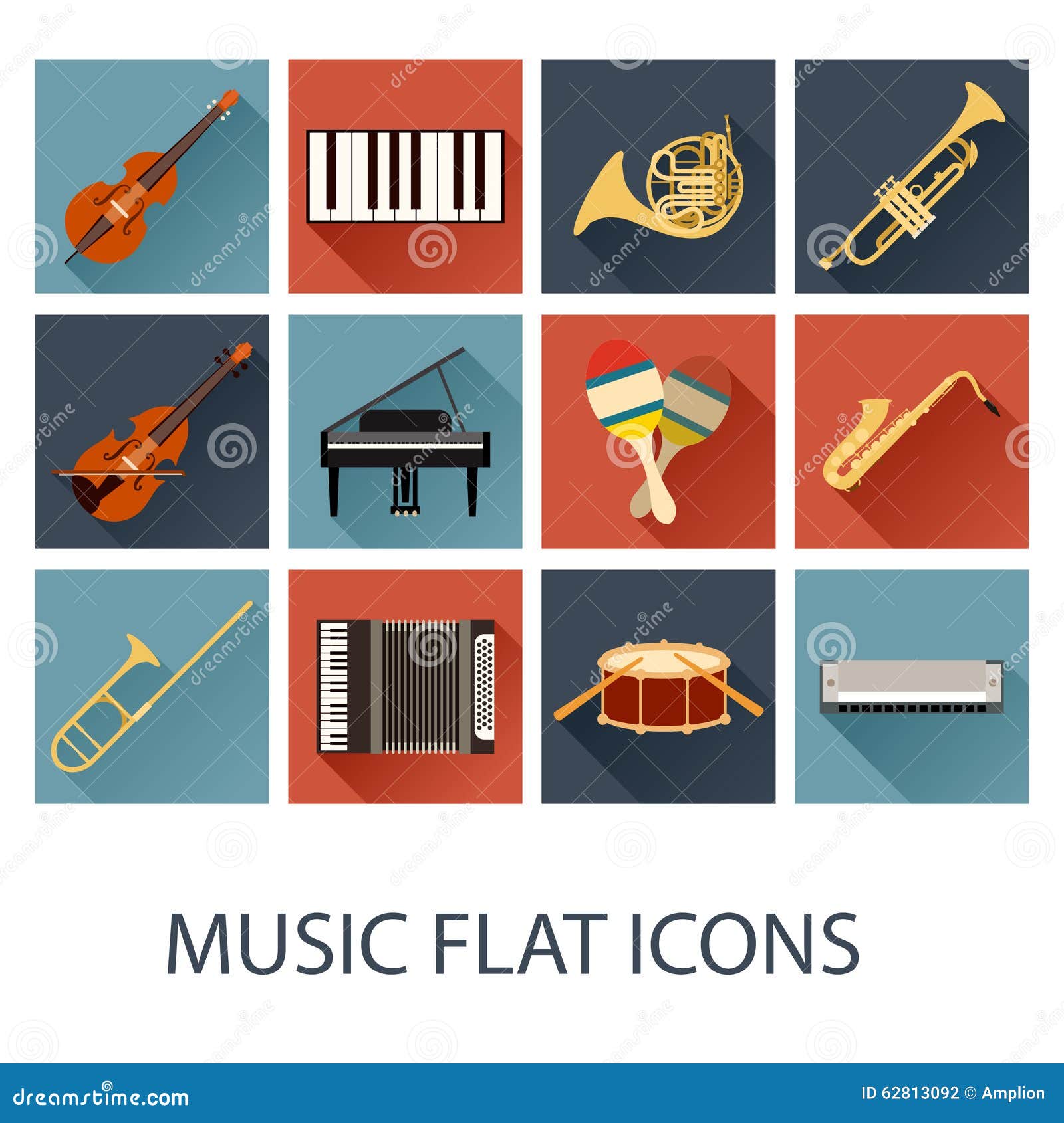 Flat Music Instruments Icons Pictograms Background Vector Illustration ...
