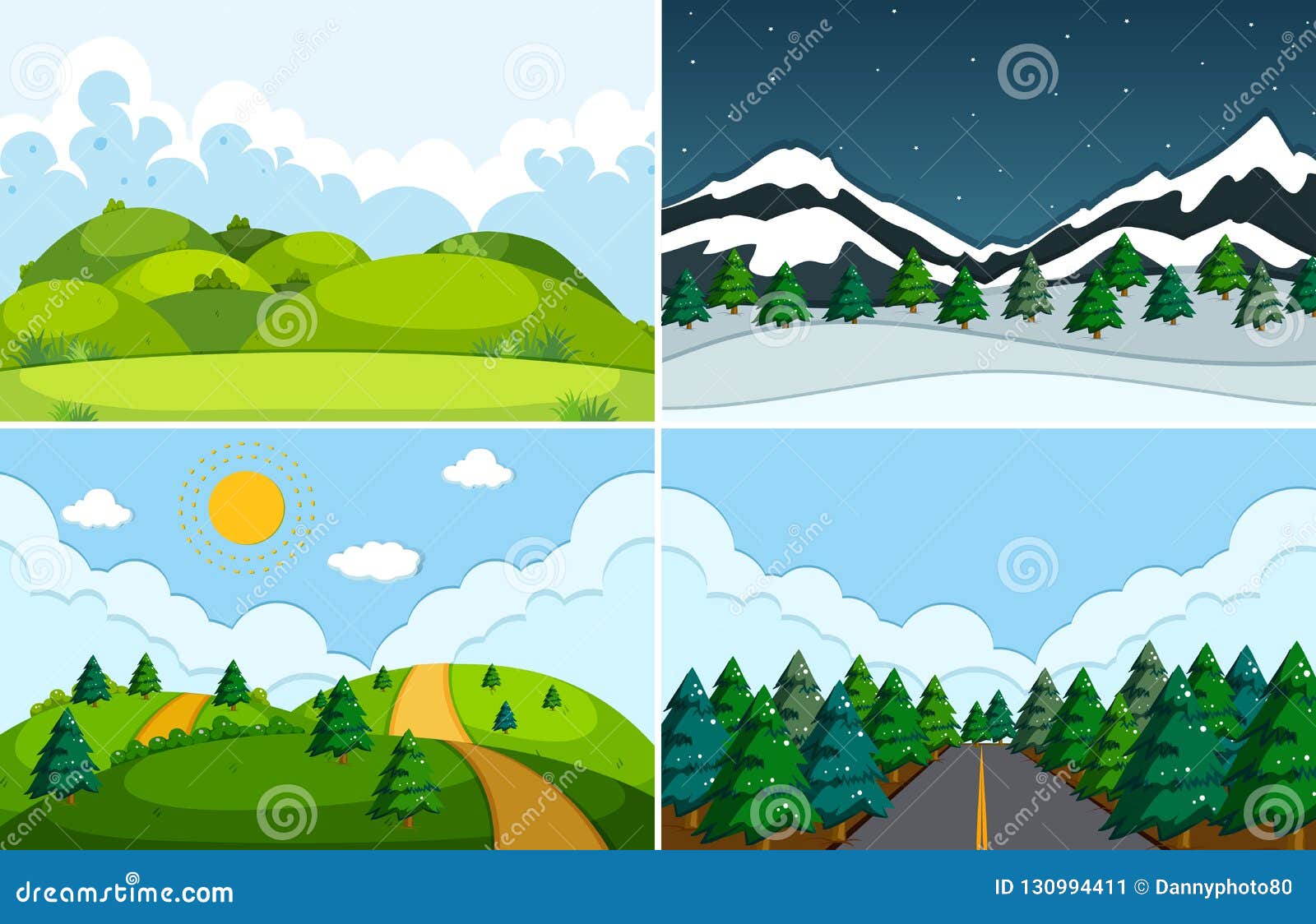 Set of Flat Nature Landscape Stock Vector - Illustration of sbow ...