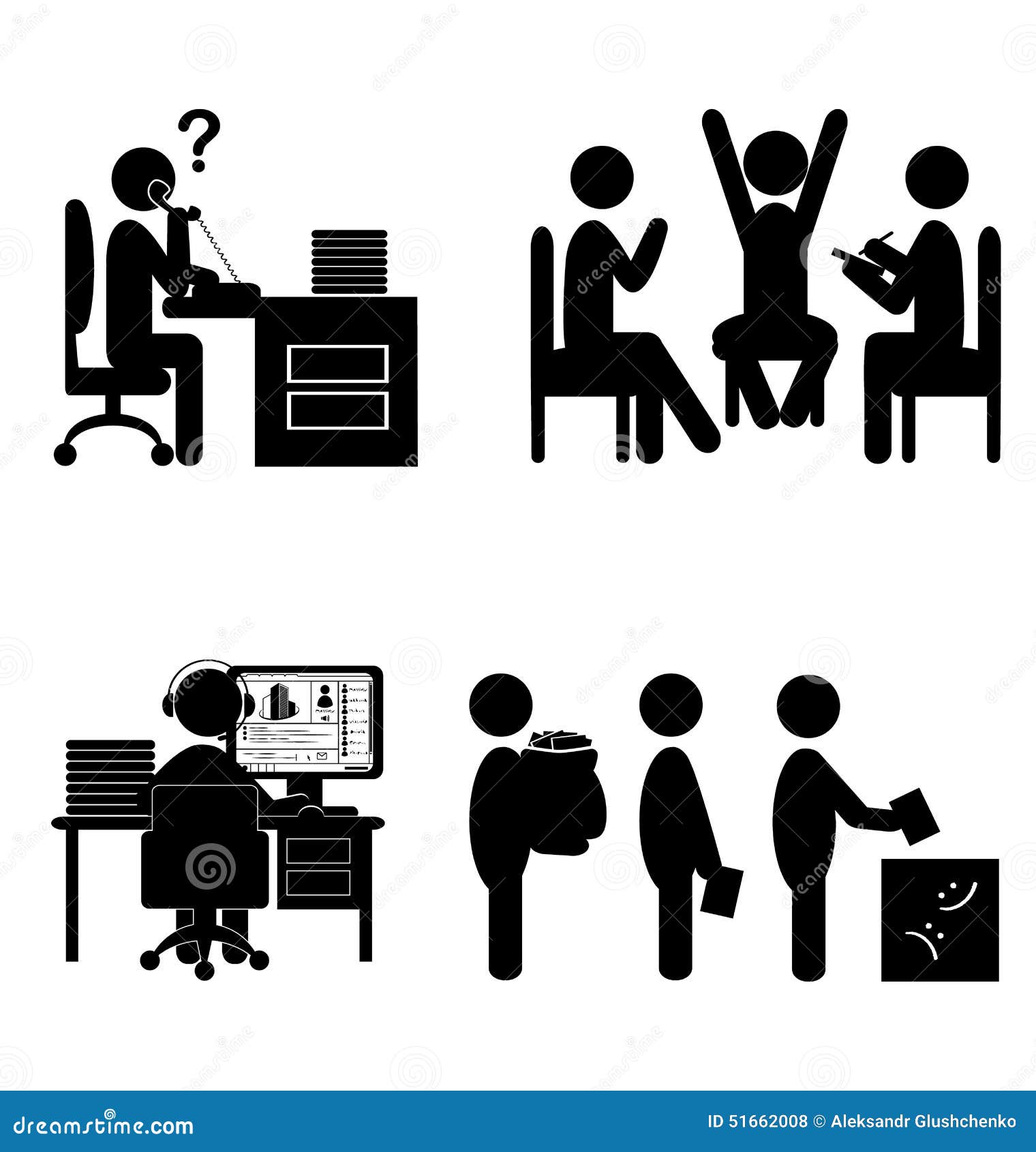 Set of Flat Office Internal Communications Icons Isolated on White ...