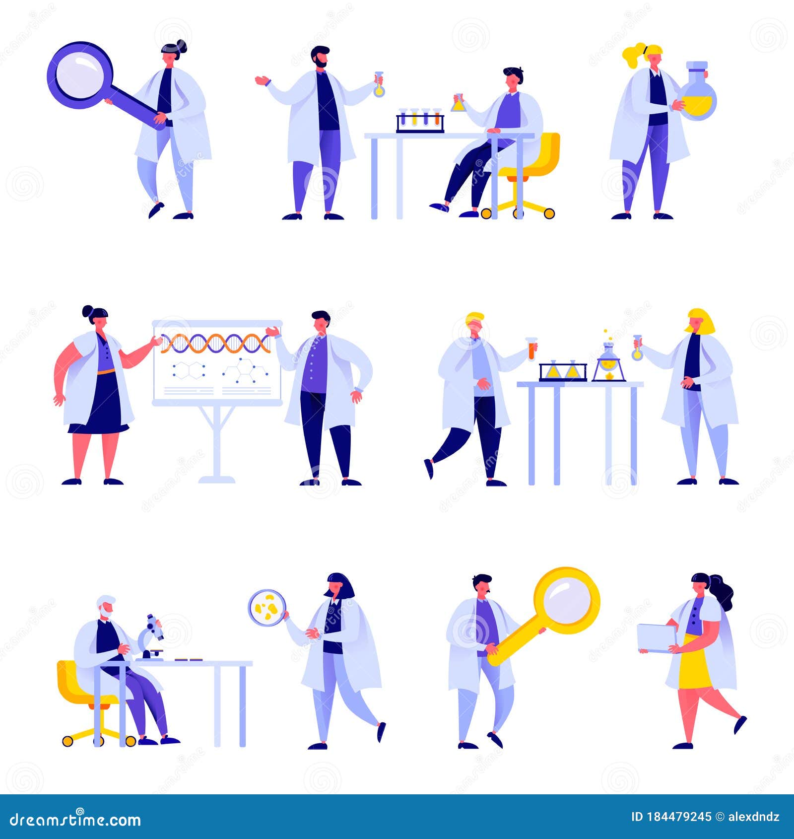 Set of Flat People Science Laboratory Staff Characters. Bundle Cartoon ...