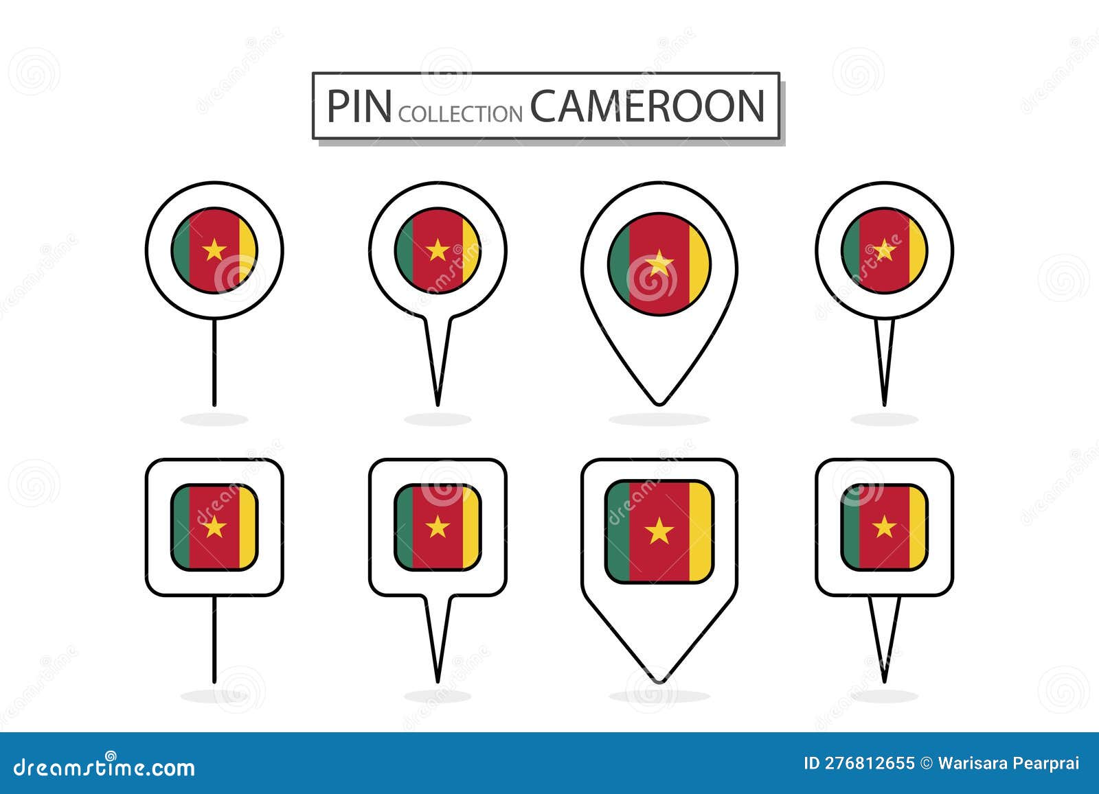 Set Of Flat Pin Cameroon Flag Icon In Diverse Shapes Flat Pin Icon