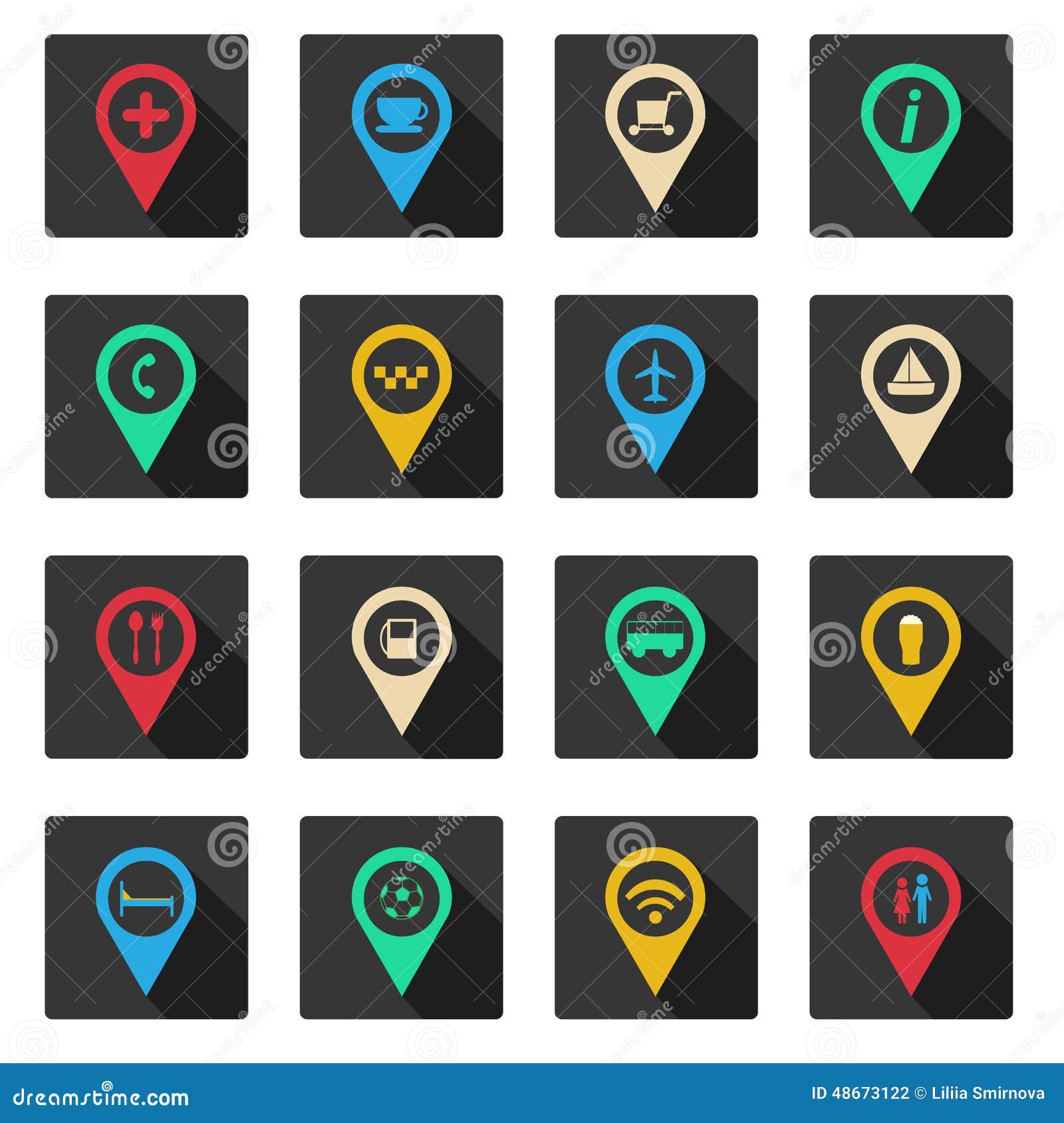 Set of flat place icons stock vector. Illustration of position - 48673122