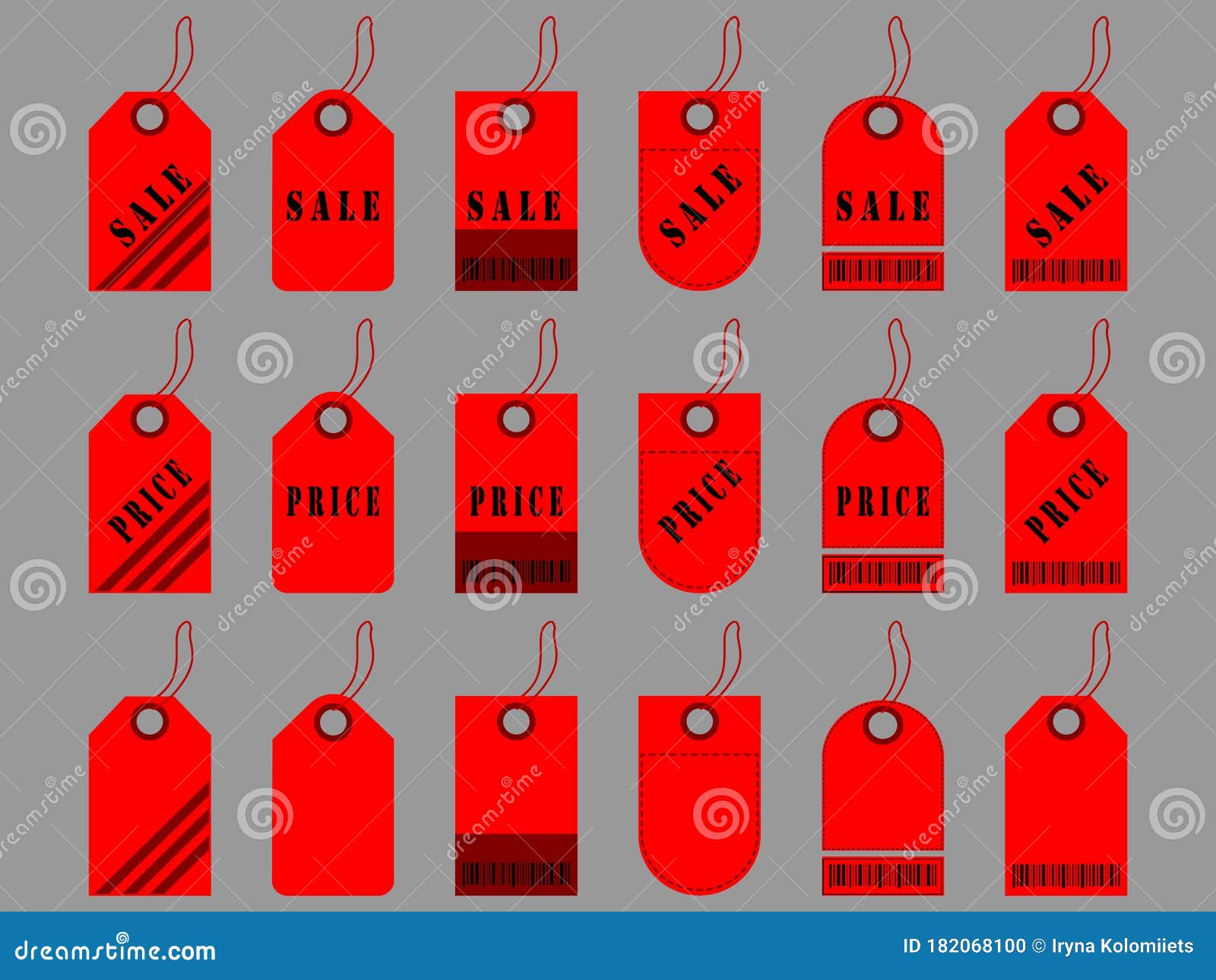 Set Flat Prise Tag on Grey Background. Label with Barcode. Empty Tags ...