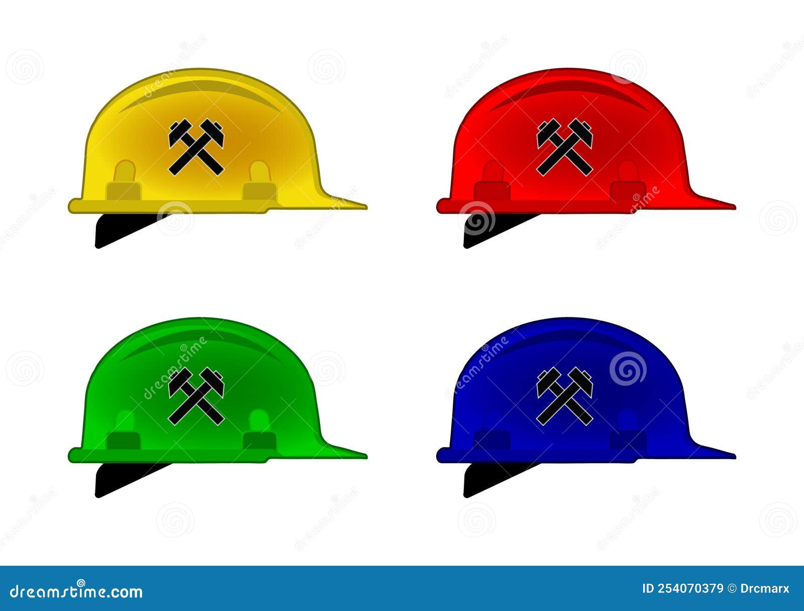 Set of Safety Helmet Mining Stock Illustration - Illustration of gold ...