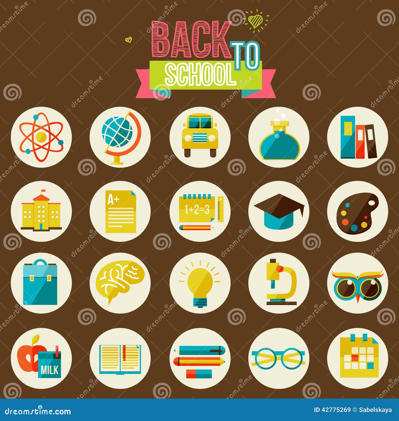 Set of flat school icons. stock vector. Illustration of pencil - 42775269