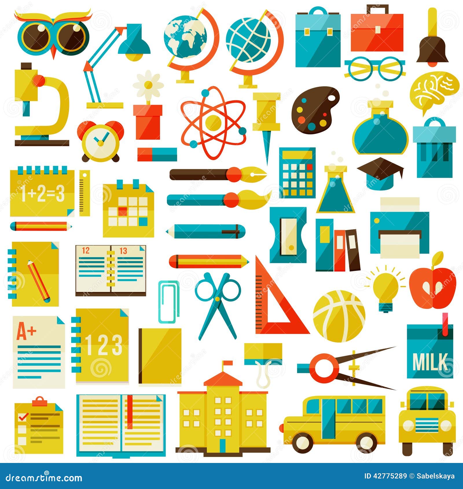 Set of flat school icons. stock vector. Illustration of icon - 42775289