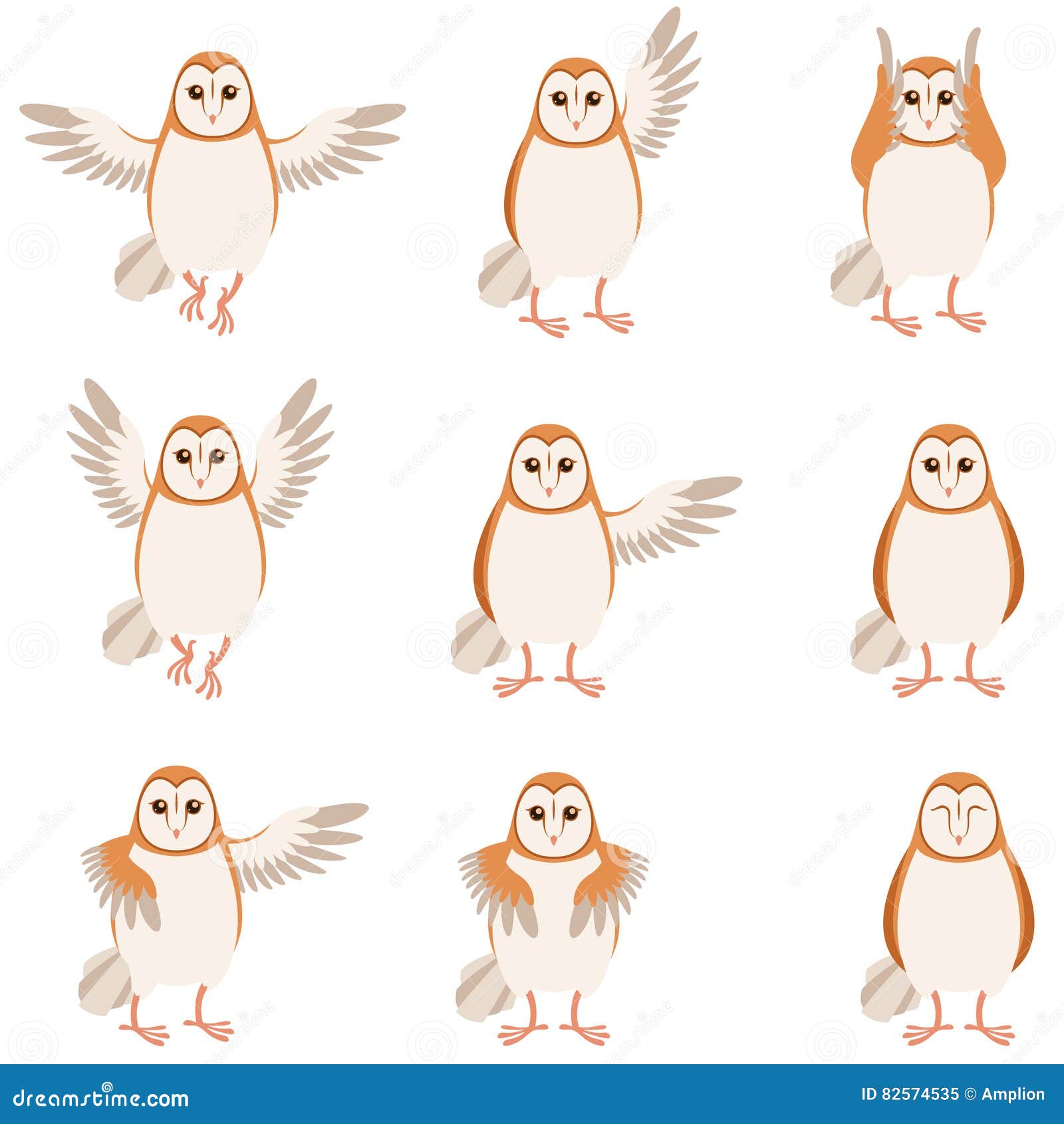 Set of Flat Screech-owl Icons Stock Vector - Illustration of cute ...