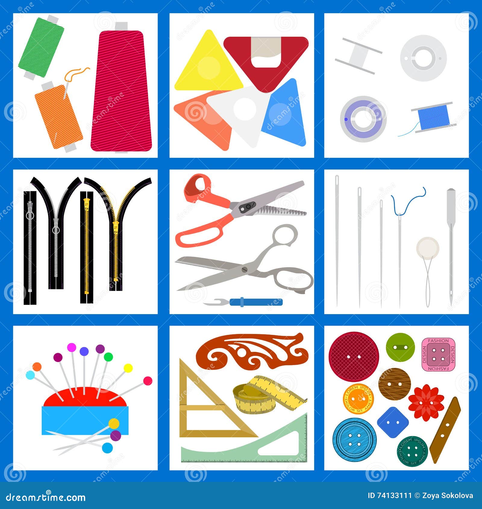 Set of Flat Sewing Elements Stock Vector - Illustration of meter, stitch: 74133111