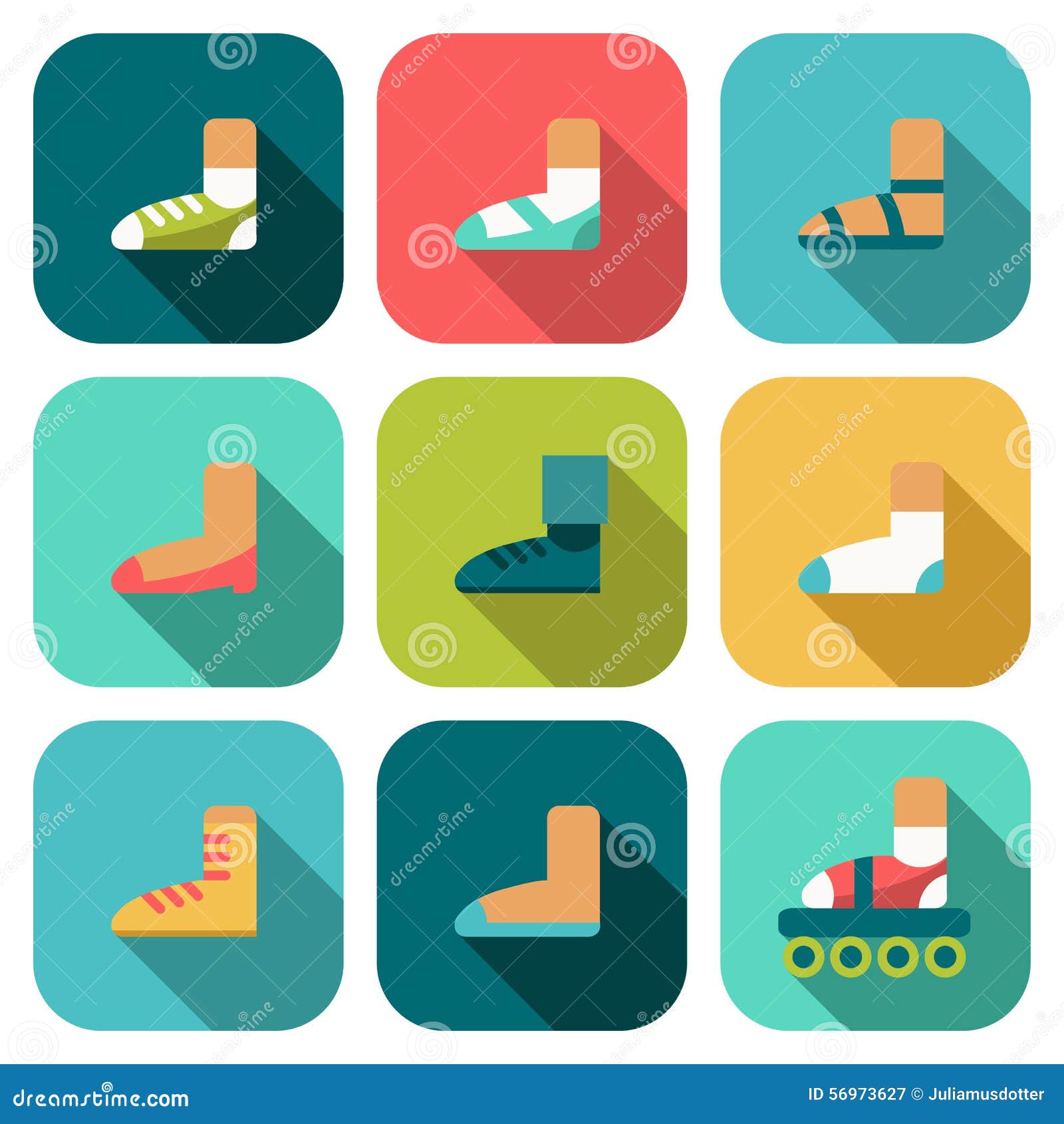 Set of Flat Shoes Icons with Shadow Stock Vector - Illustration of foot ...